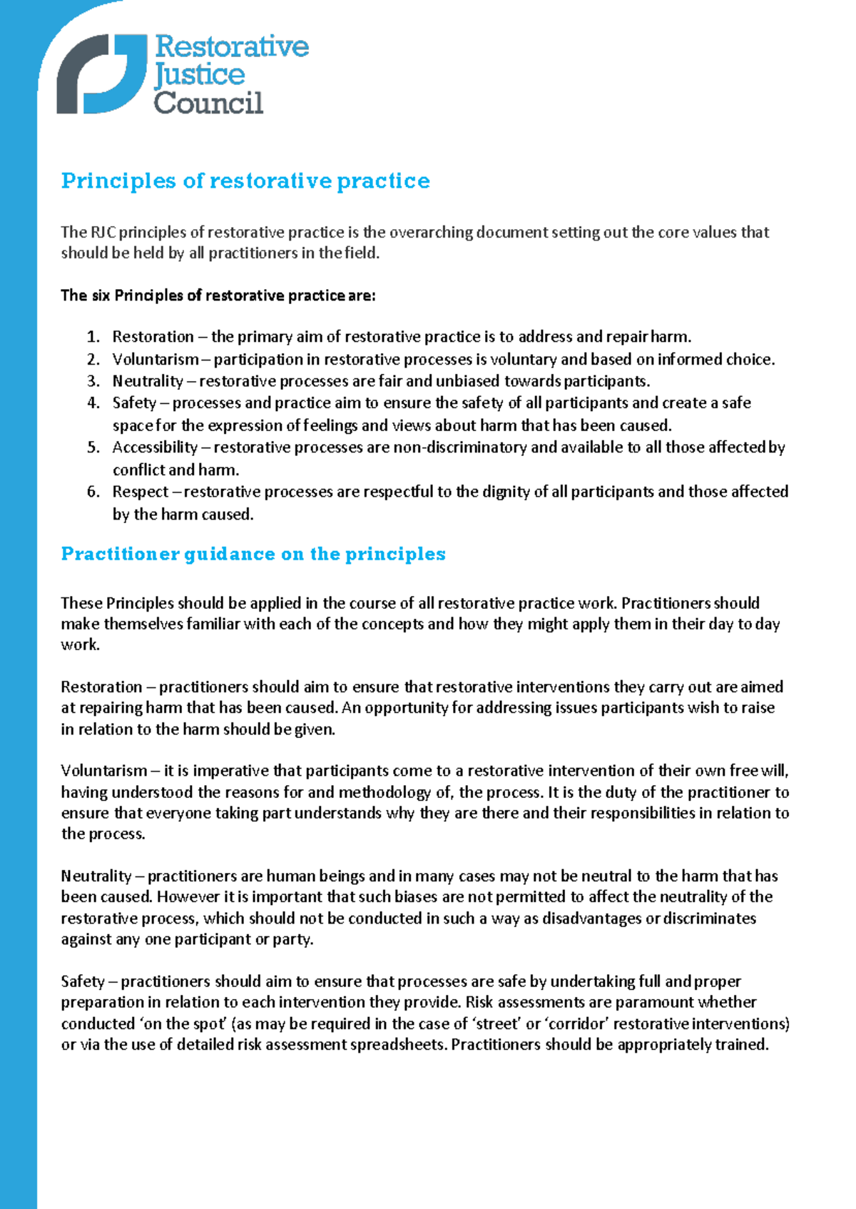 Principles of restorative practice - Final 12 - Principles of ...