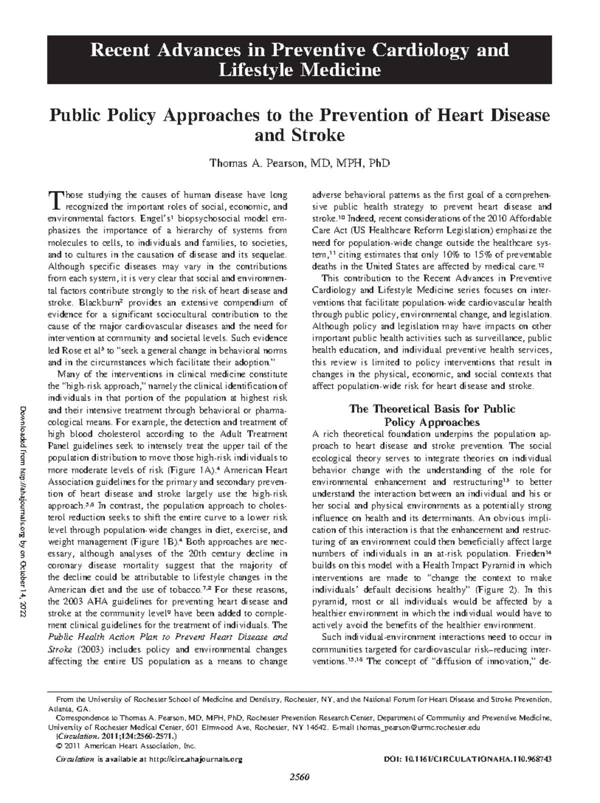 Public Policy Approaches to the Prevention of Heart Disease and Stroke ...