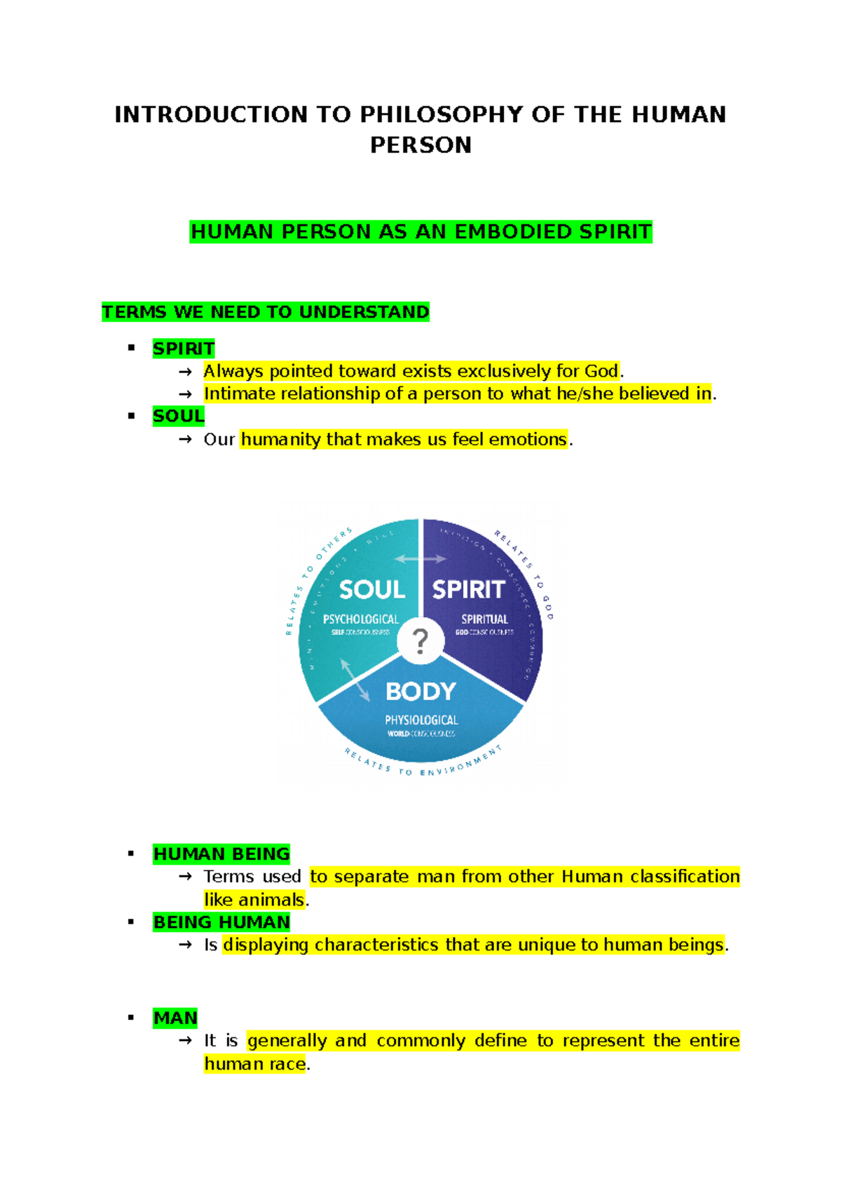 Introduction TO THE Philosophy OF THE Human Person ( Human Person AS AN ...