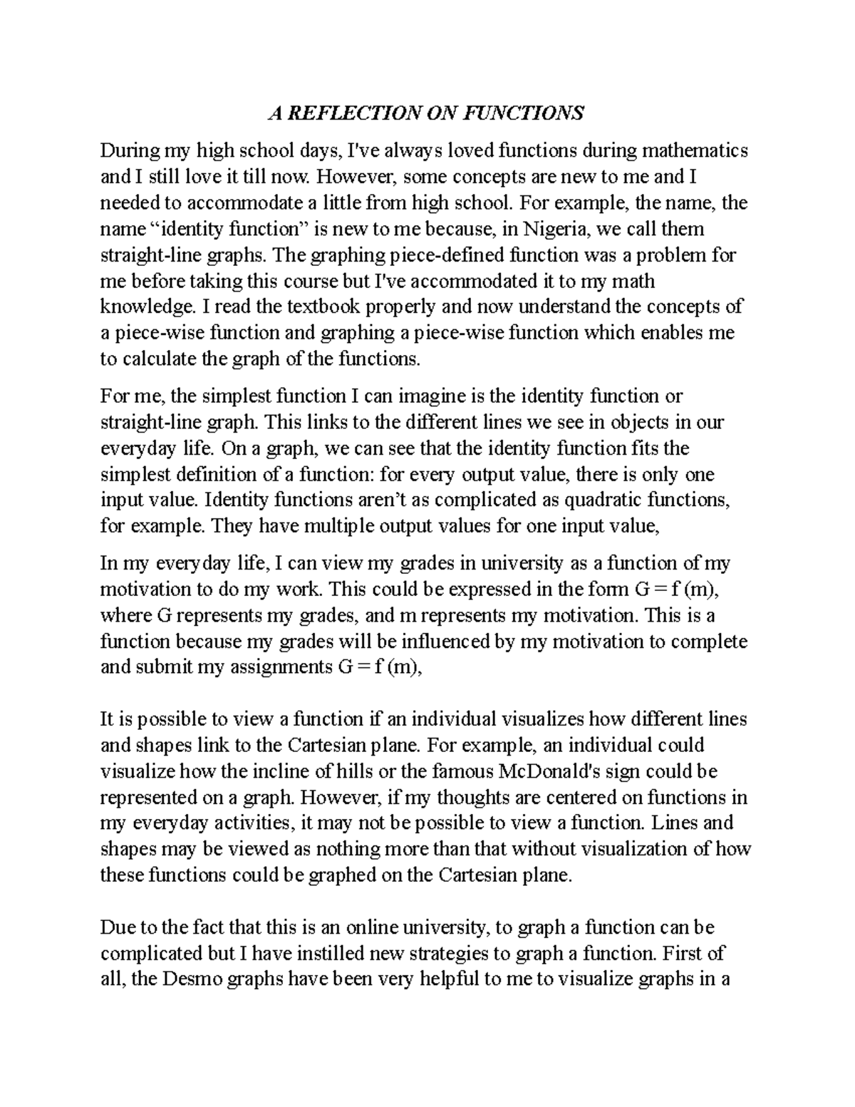 A Reflection ON Functions - BIOL 1121 - UoPeople - Studocu