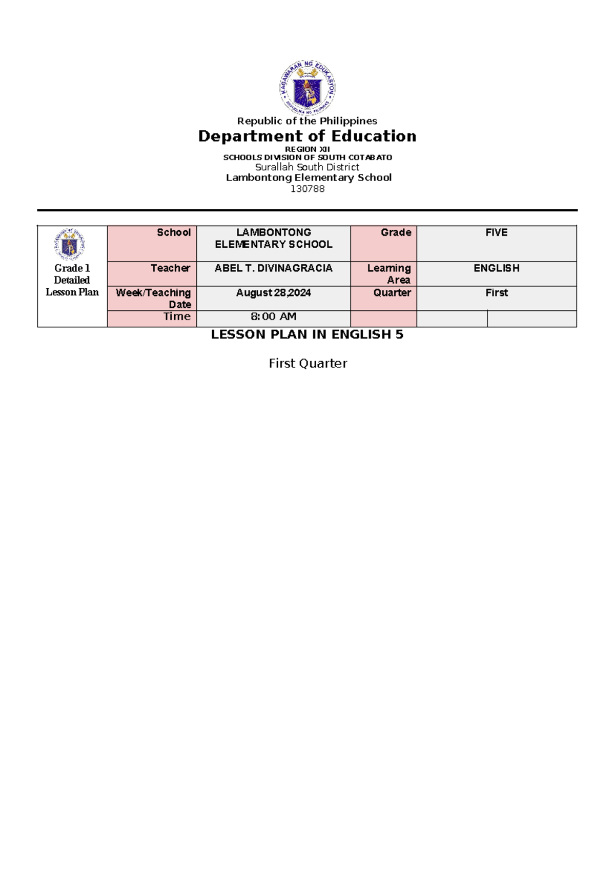 Matatag- Lesson-PLAN Cause & Effect - Republic of the Philippines ...