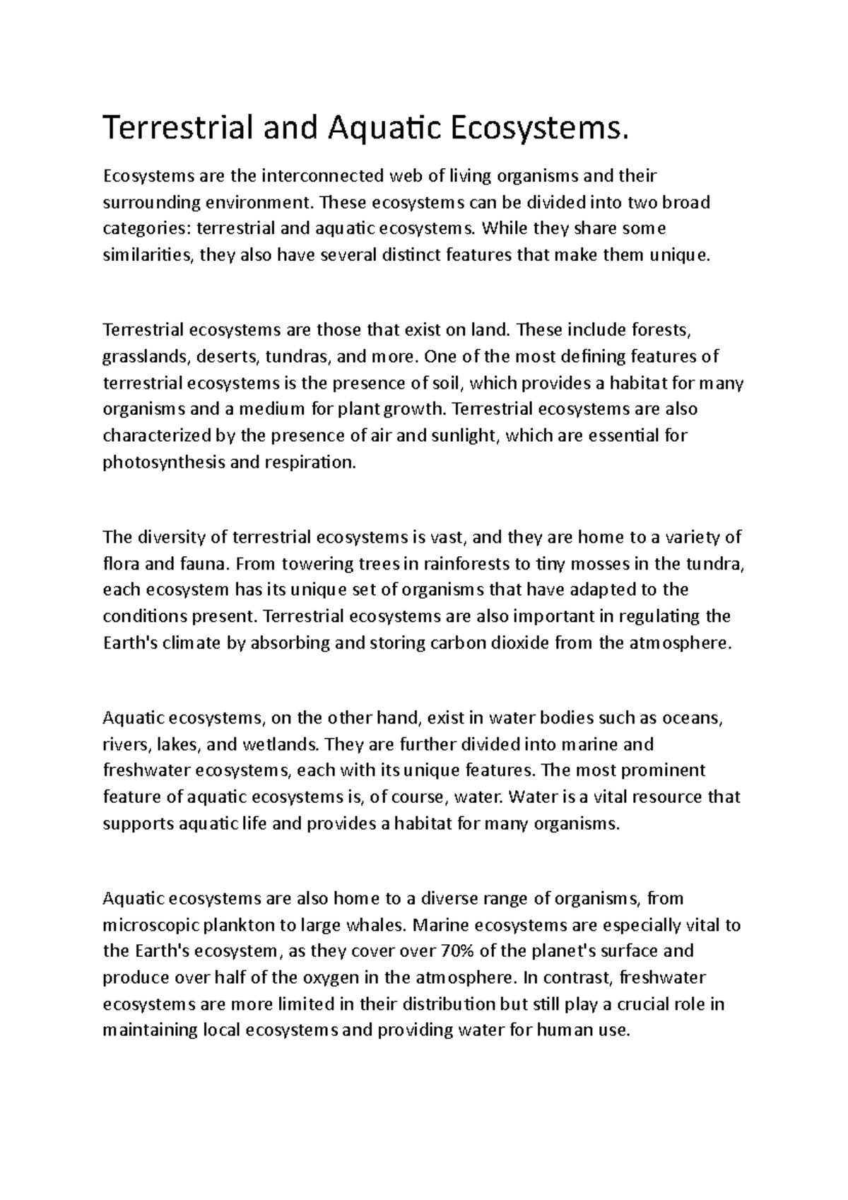 Terrestrial and Aquatic Ecosystems - Ecosystems are the interconnected ...