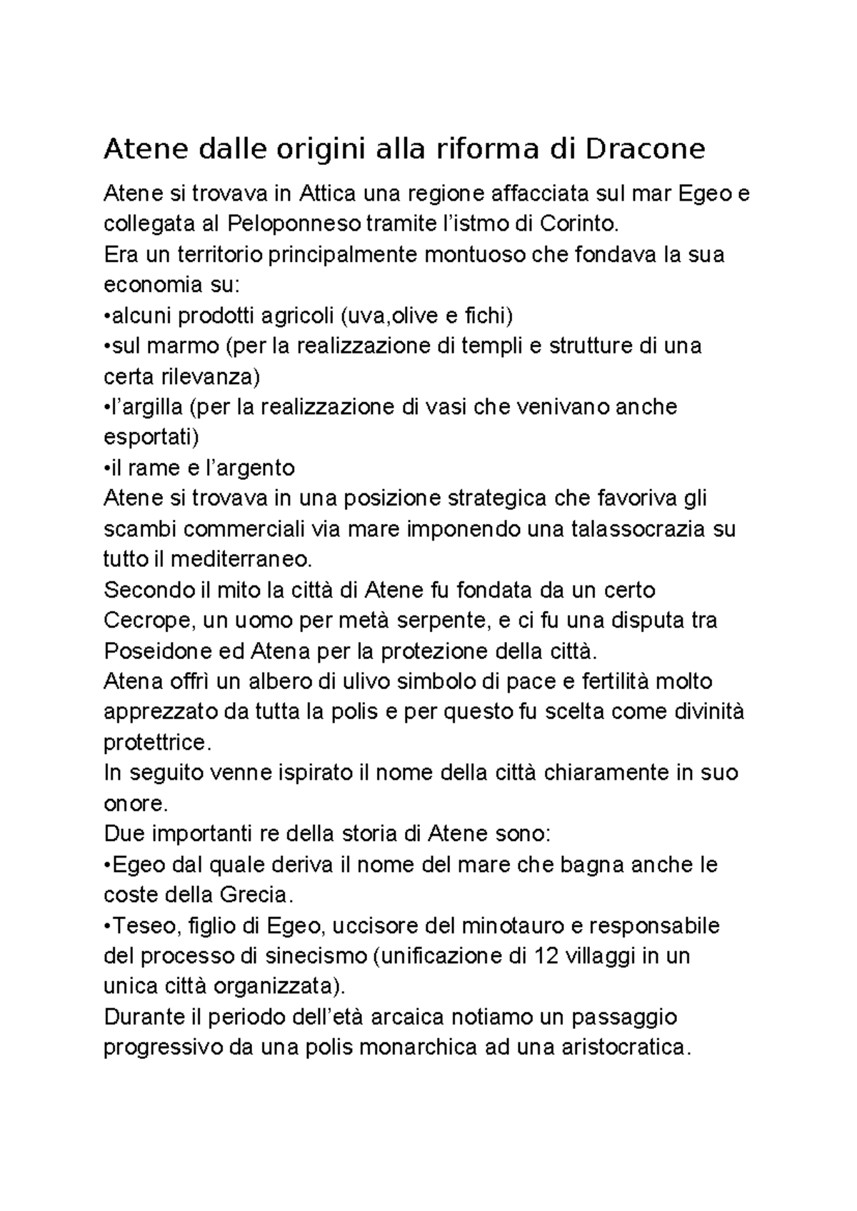 Atene dalle origini alla riforma di Dracone - Era un territorio ...