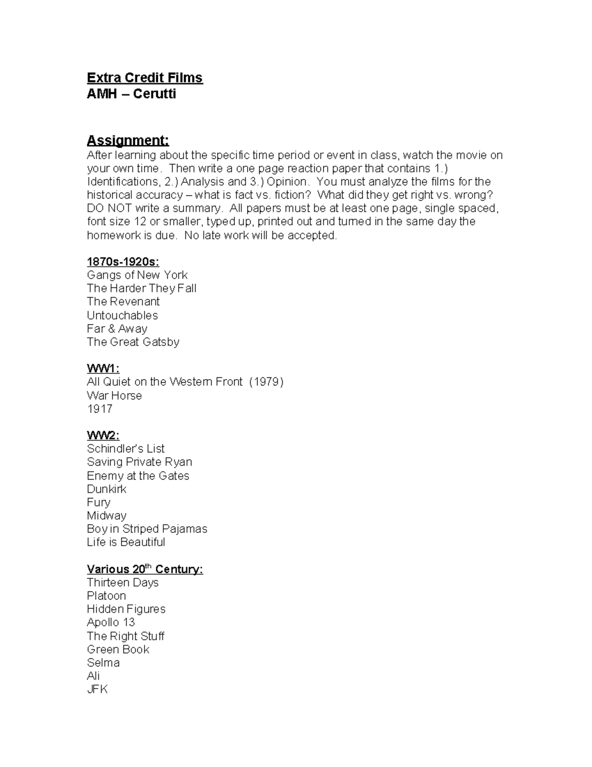 AMH2020films - nurse - Extra Credit Films AMH – Cerutti Assignment ...