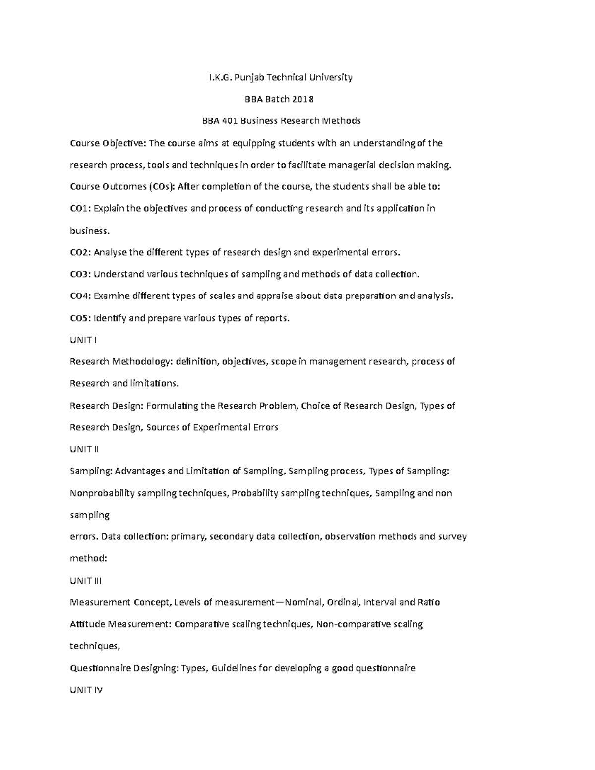 BBA 4TH Syllabus - I.K. Punjab Technical University BBA Batch 2018 BBA ...