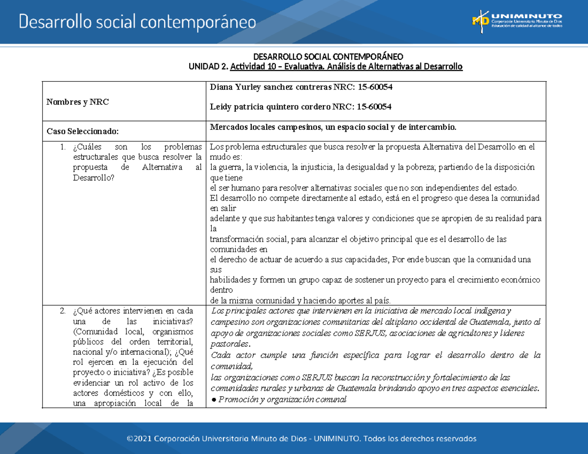 Actividad 10 desarrollo contemporaneo - DESARROLLO SOCIAL CONTEMPORÁNEO ...