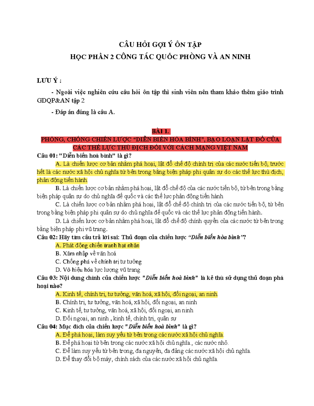 ÔN-THI-GDQP - ôn thi môn GDQP - CÂU HỎI GỢI Ý ÔN TẬP HỌC PHẦN 2 CÔNG ...