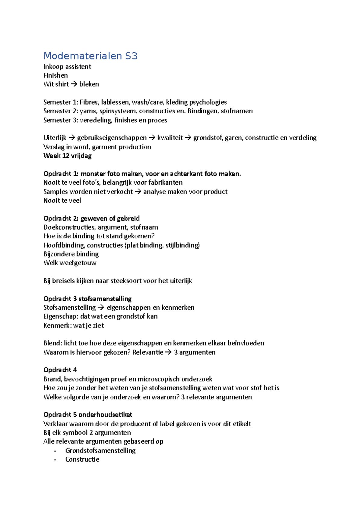 Modematerialen S3 - Modematerialen S Inkoop assistent Finishen Wit ...