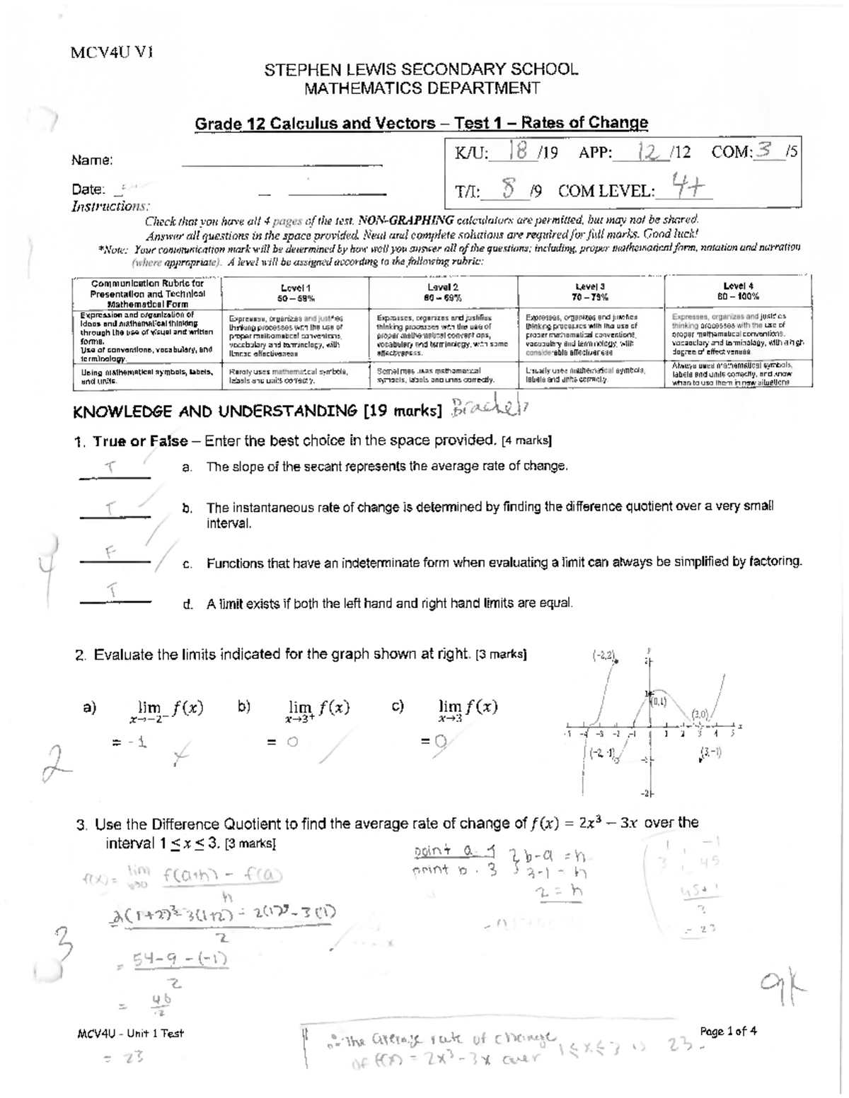 Chapter 1- Rates of Change test 2019 - Studocu