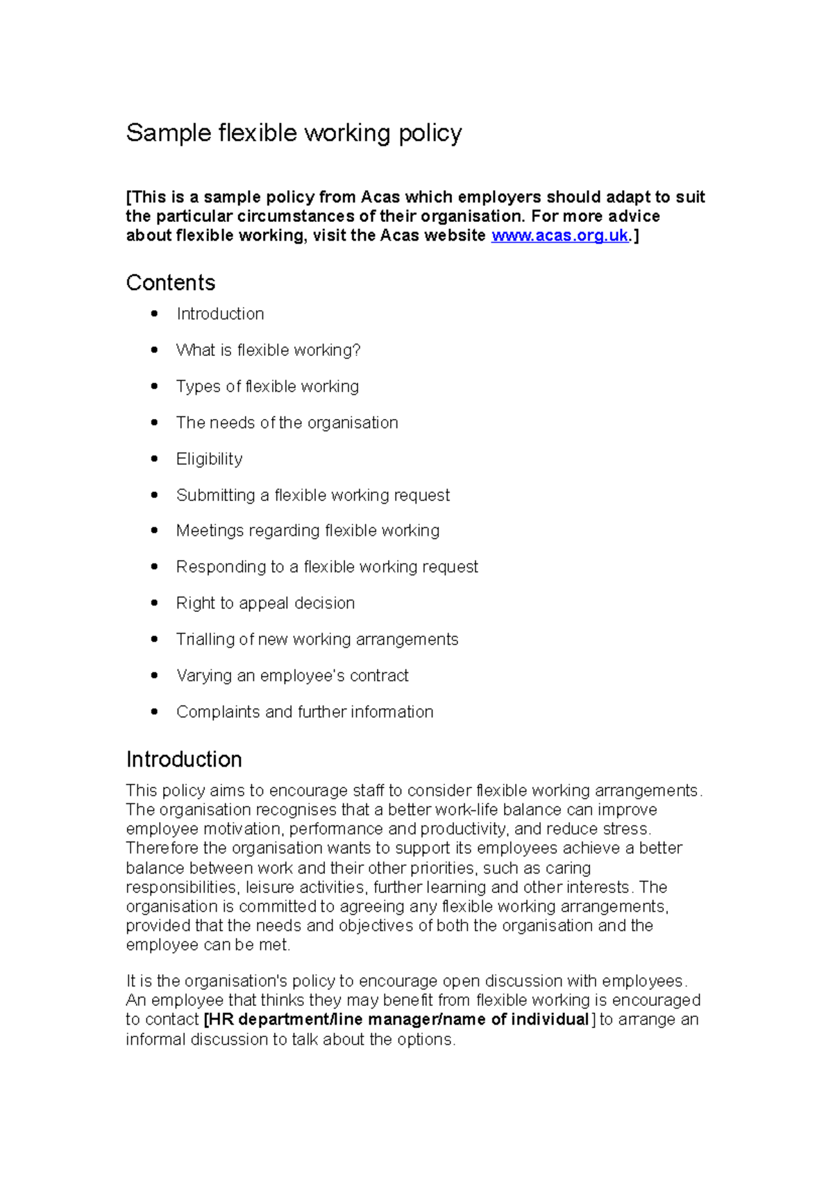 Example flexible working policy: HUMAN RESOURCES POLICY ON FLEXIBLE ...