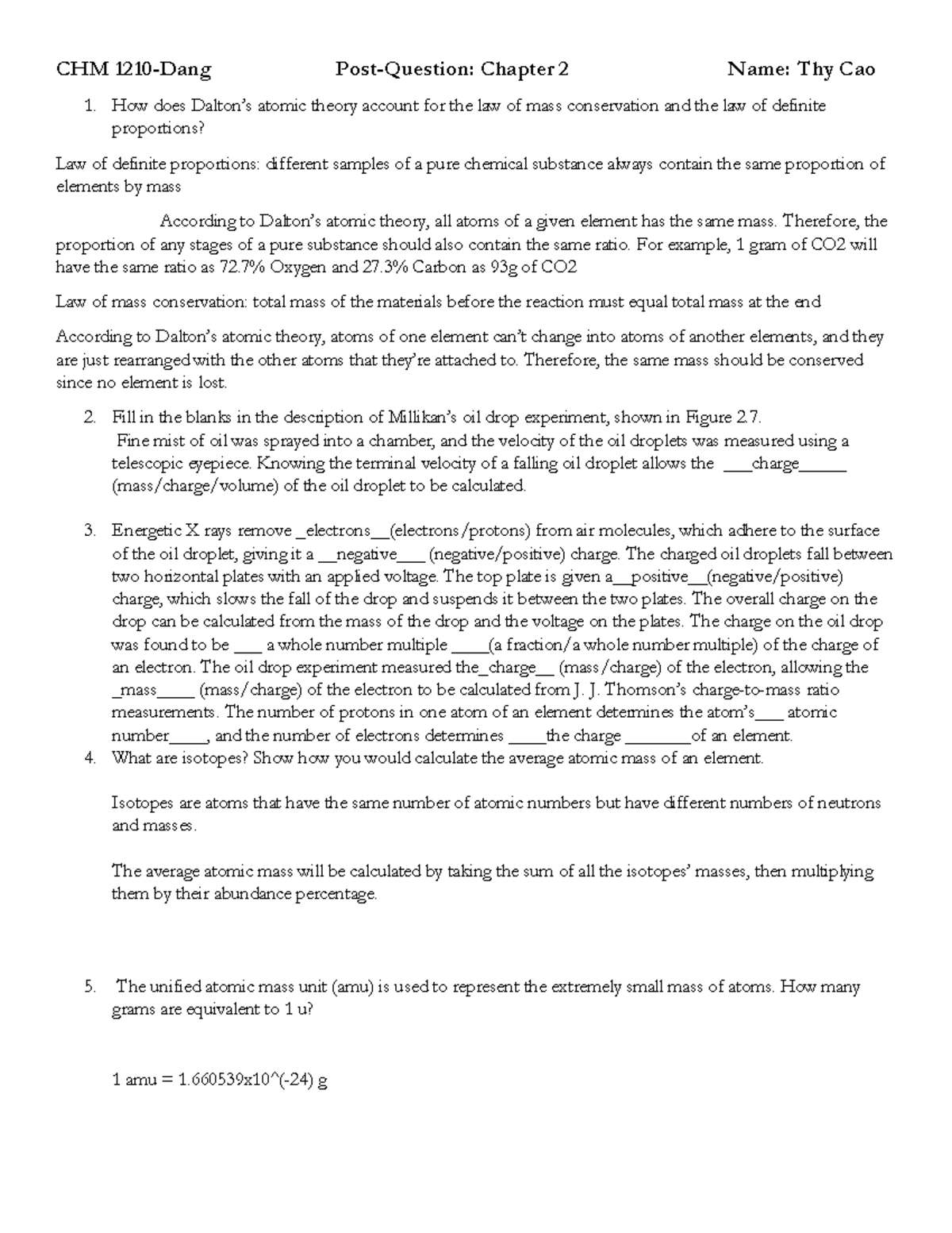CHM 1210Postquestions-chapter 2 - CHM 1210-Dang Post-Question: Chapter ...