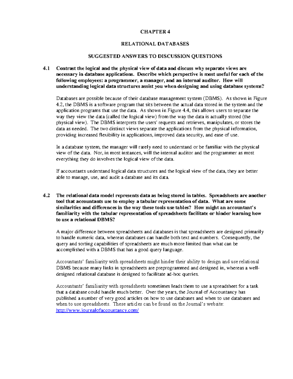 Rais12smch04 compress - CHAPTER 4 RELATIONAL DATABASES SUGGESTED ANSWERS TO DISCUSSION QUESTIONS ...