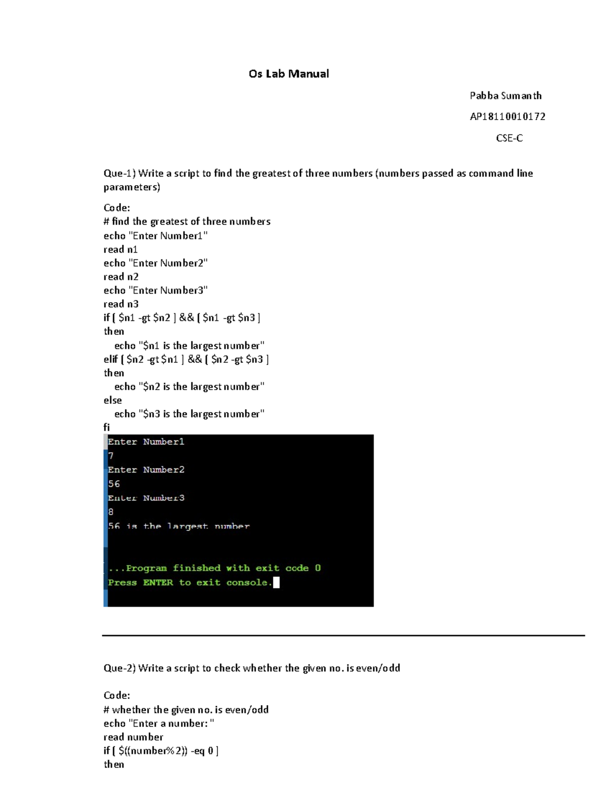 Ap18110010172 Os Lab Oslab Os Lab Manual Pabba Sumanth Ap Cse C