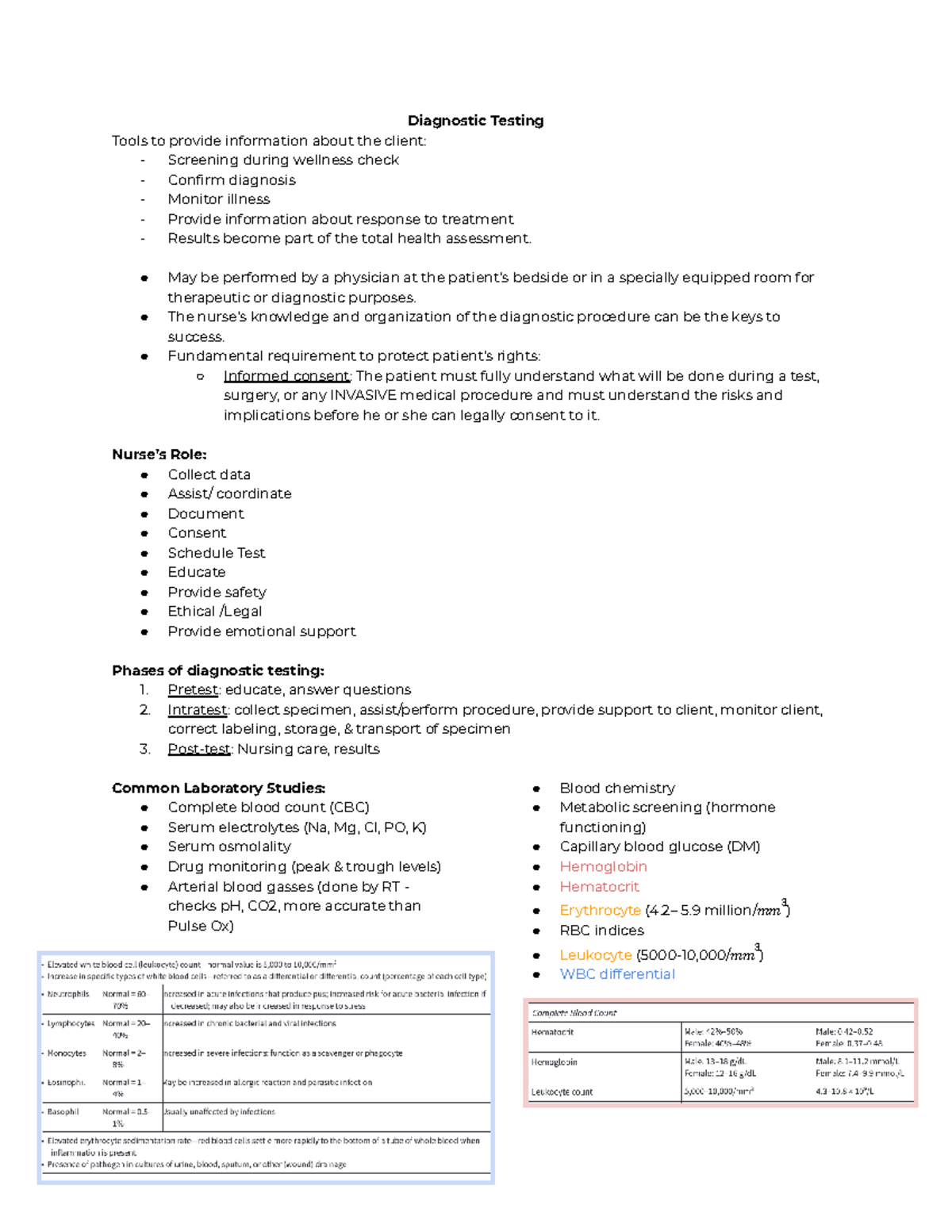 Foundations Notes - Diagnostic Testing Tools to provide information ...