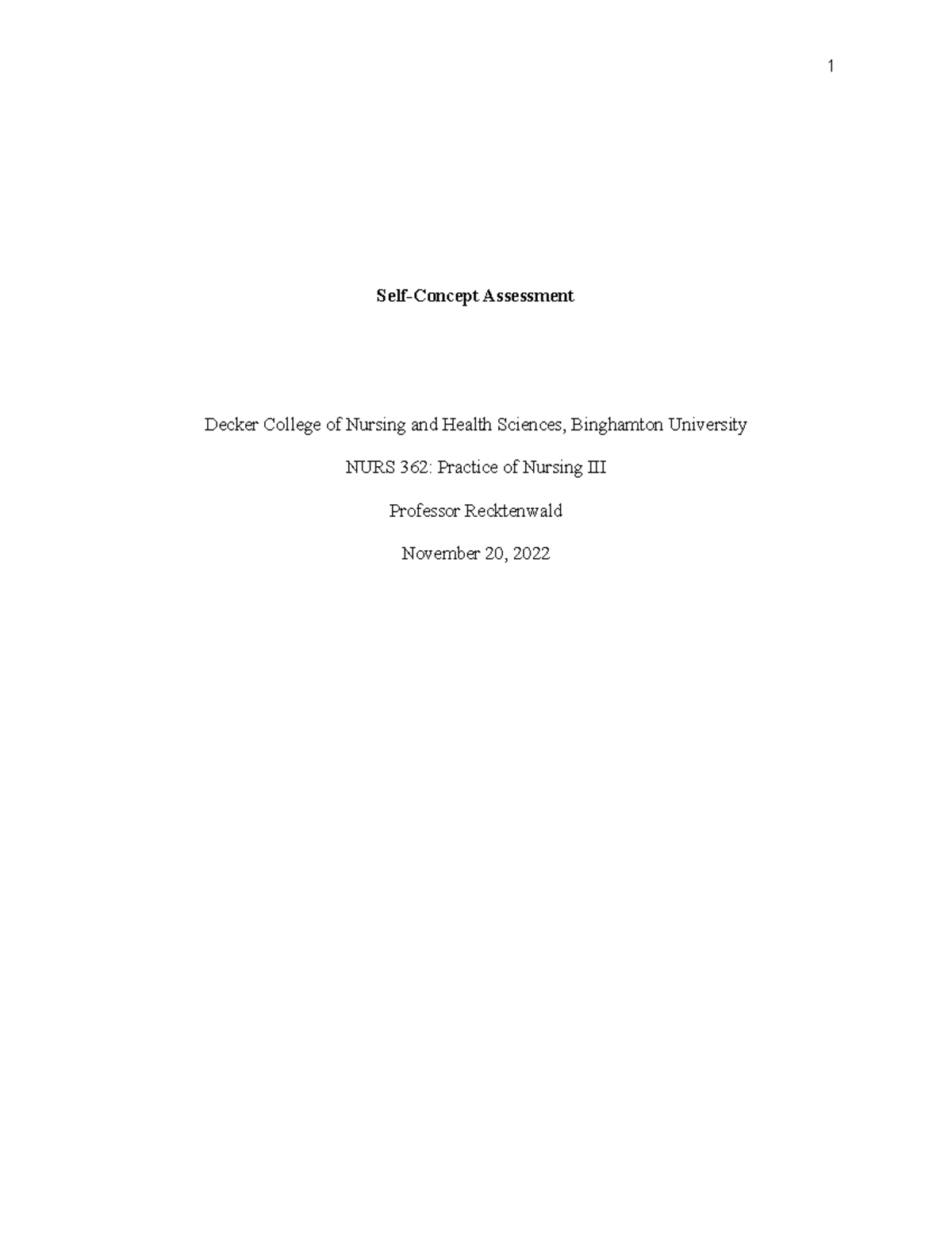 362 Self concept paper - Self-Concept Assessment Jennifer Herd Decker ...