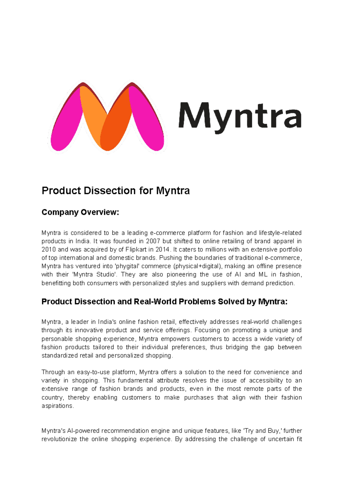 Case Study on Database of myntra f - Product Dissection for Myntra ...