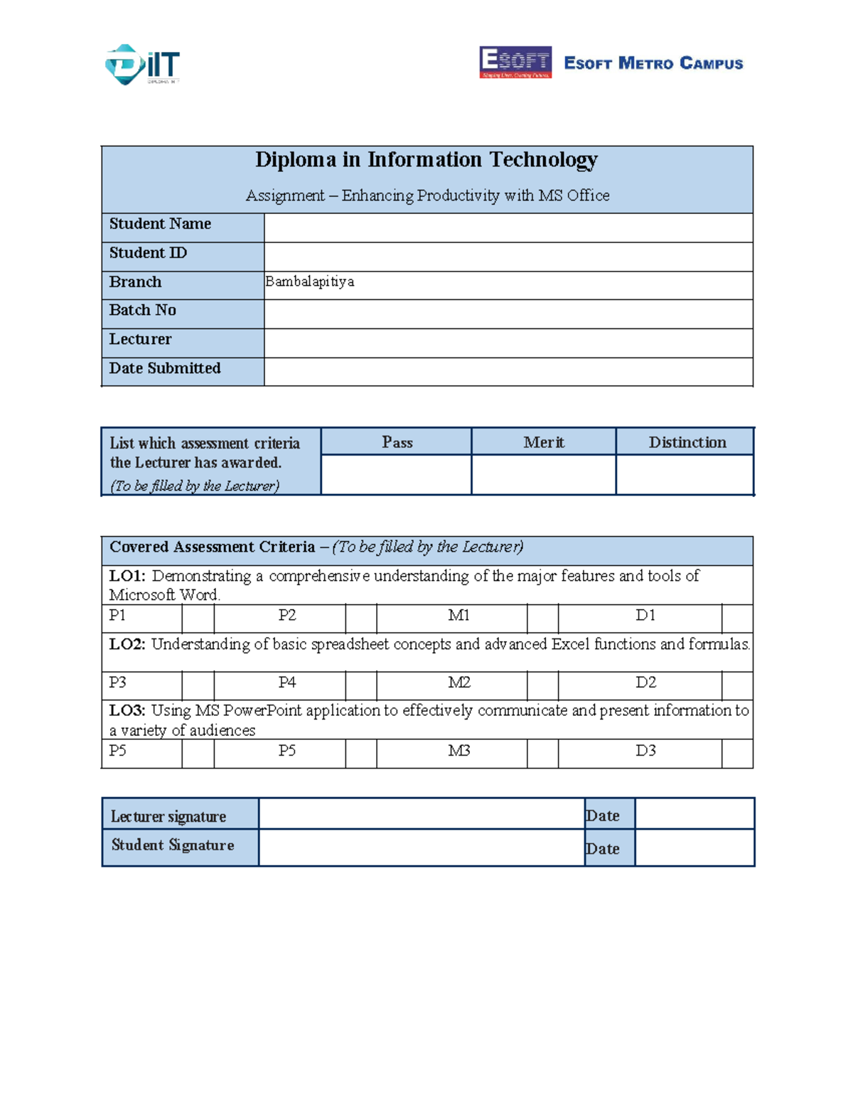 Assgmnt for Diit It - Diploma in Information Technology Assignment – Enhancing Productivity with ...