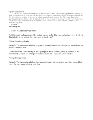 Topic 7 Discussion 2 - Topic 7 Discussion 2 Based on Chapters 6 and 7 ...