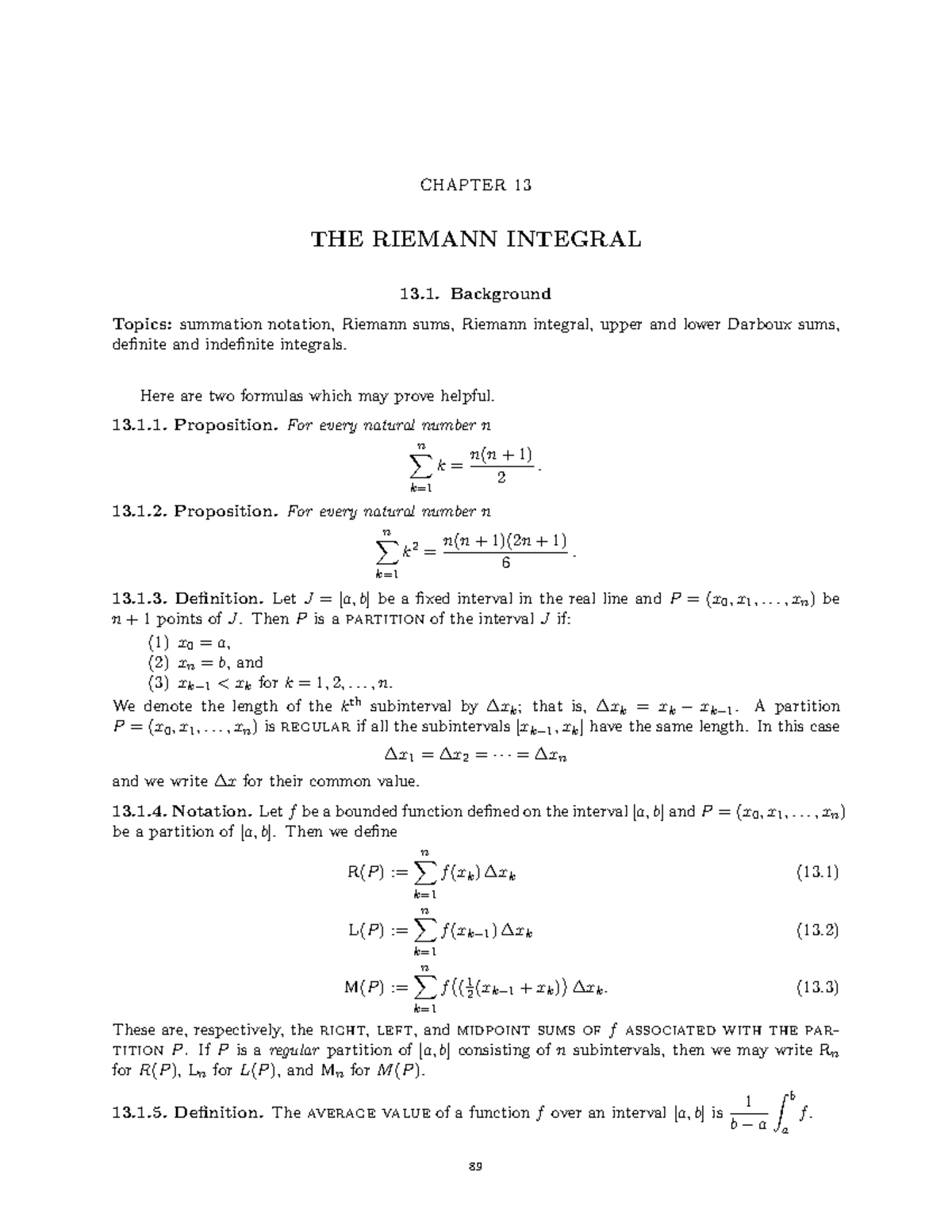 MATH 31 Exercise Ch3 - CHAPTER 13 THE RIEMANN INTEGRAL Background ...