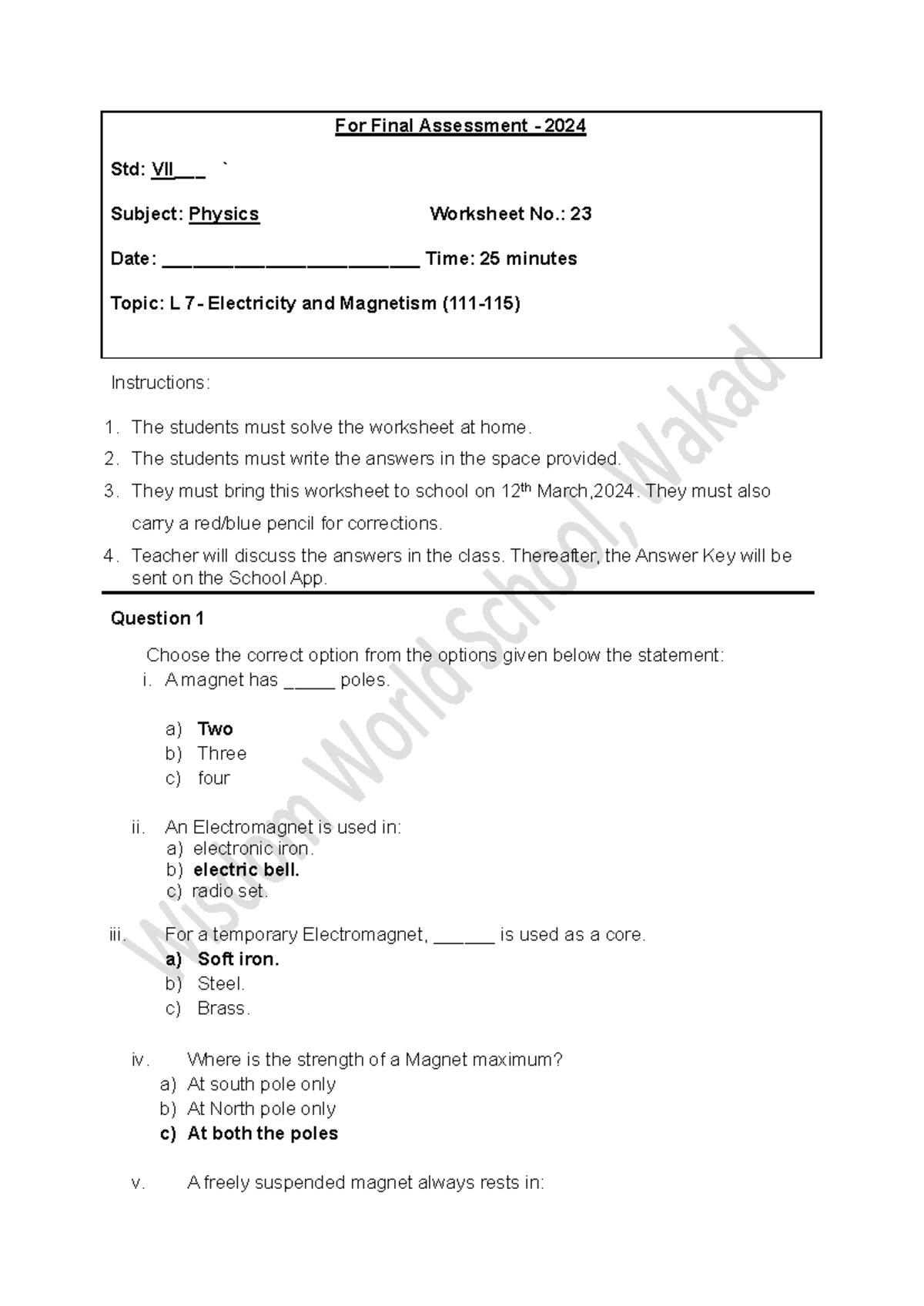 905 utkwo 4ic4k Std7Physics Worksheet - For Final Assessment - 2024 Std ...