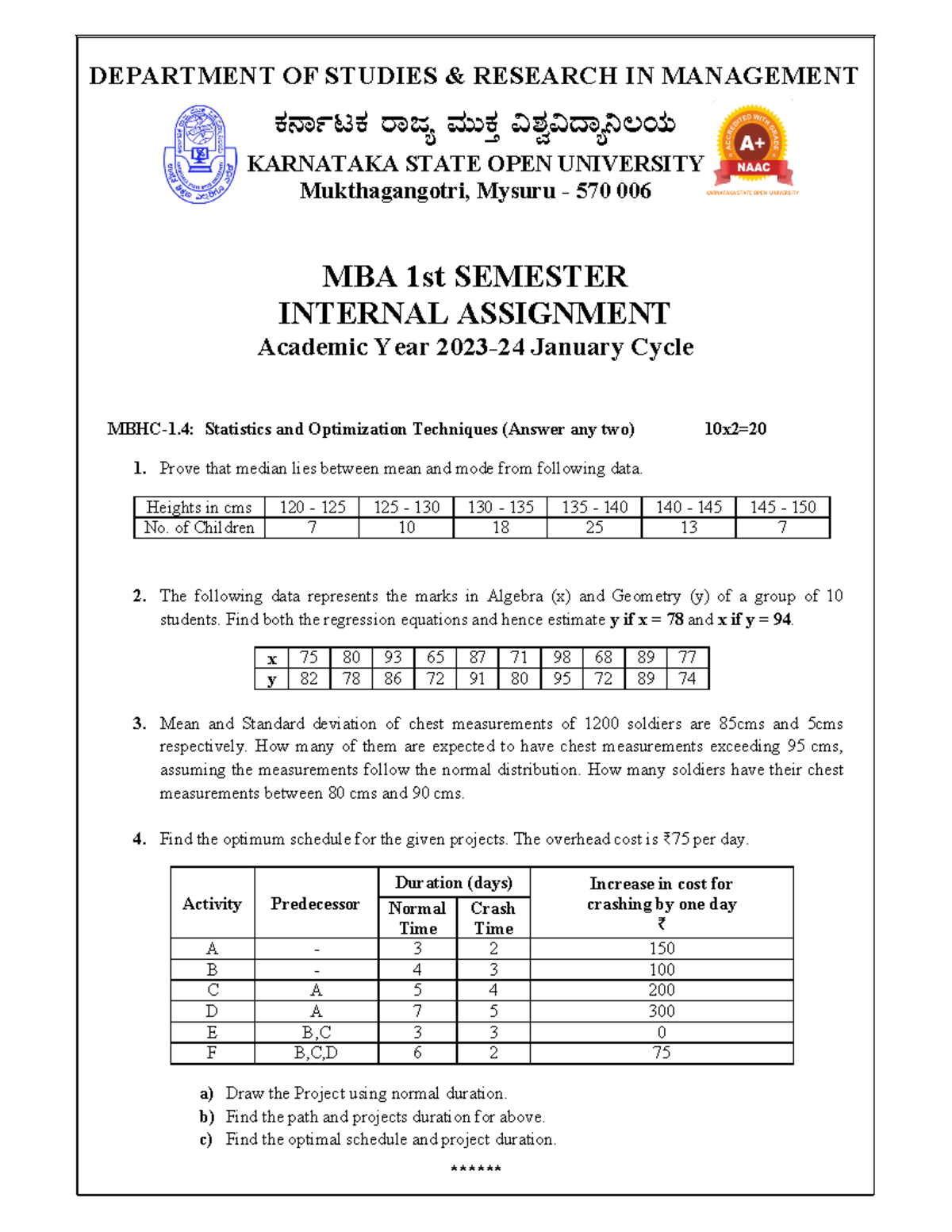 MBHC-1.4 Statistics and Optimization Techniques - Prove that median ...