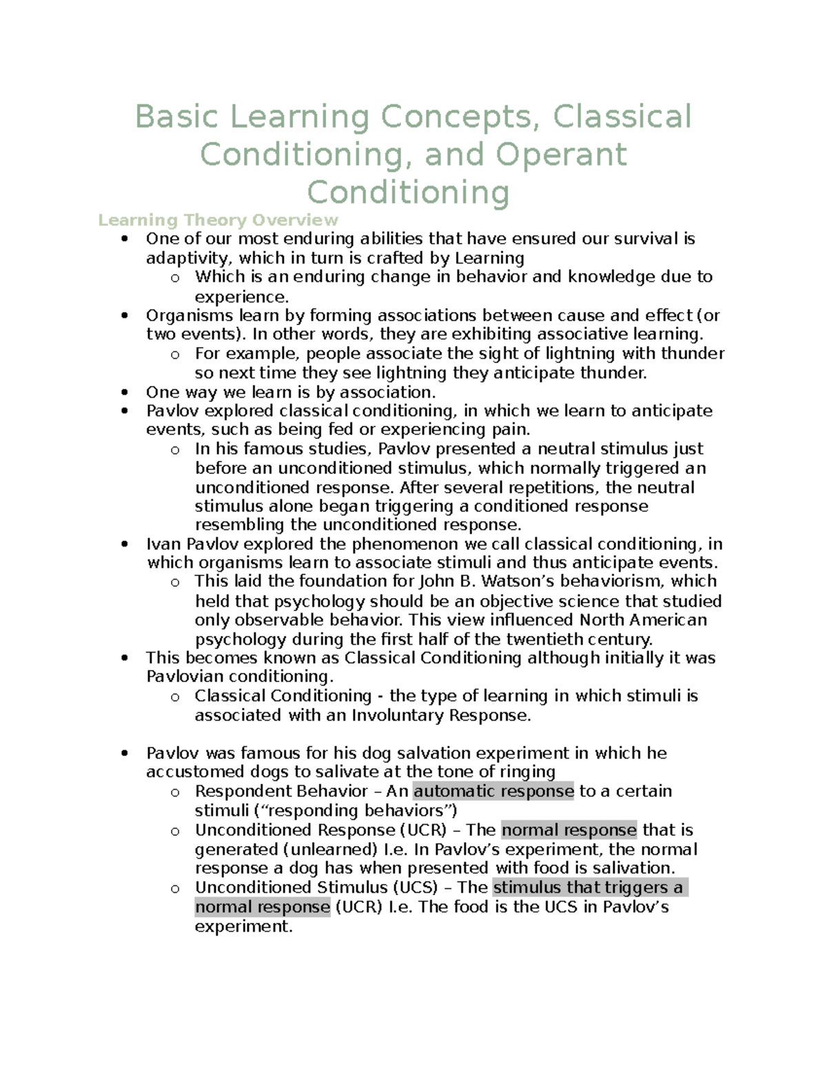 Basic Learning Concepts - Organisms learn by forming associations ...