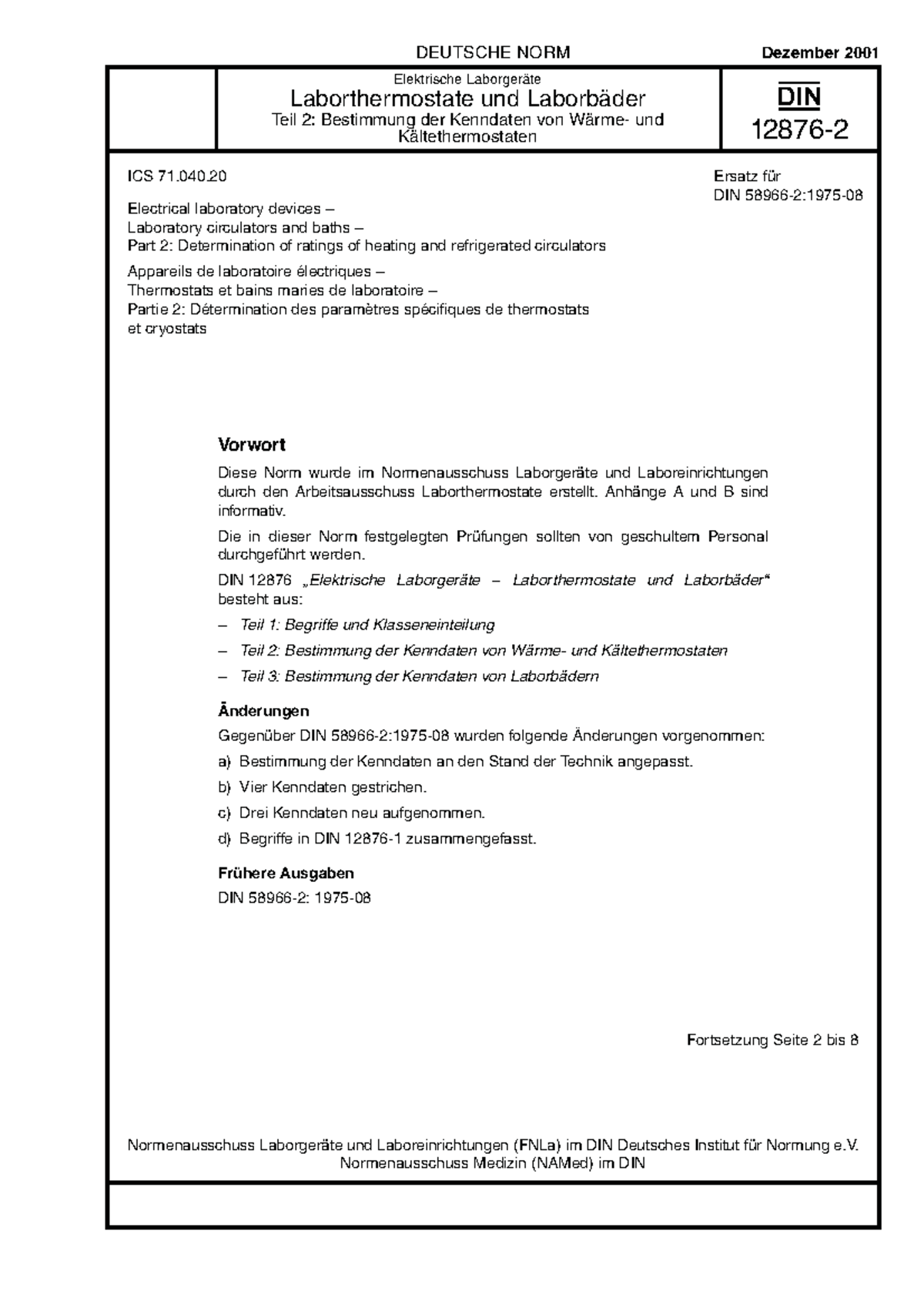 DIN 12876-2 2001-12 - xx ffff fff - DEUTSCHE NORM 12876- ICS 71. Electrical laboratory devices ...