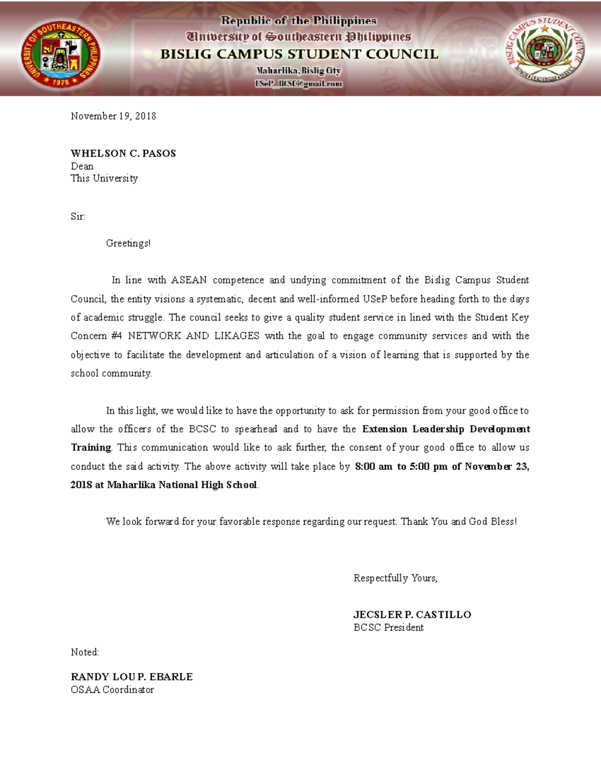 Letter to Extension Activity as Final Requirement to CWTS 2 - Civic ...