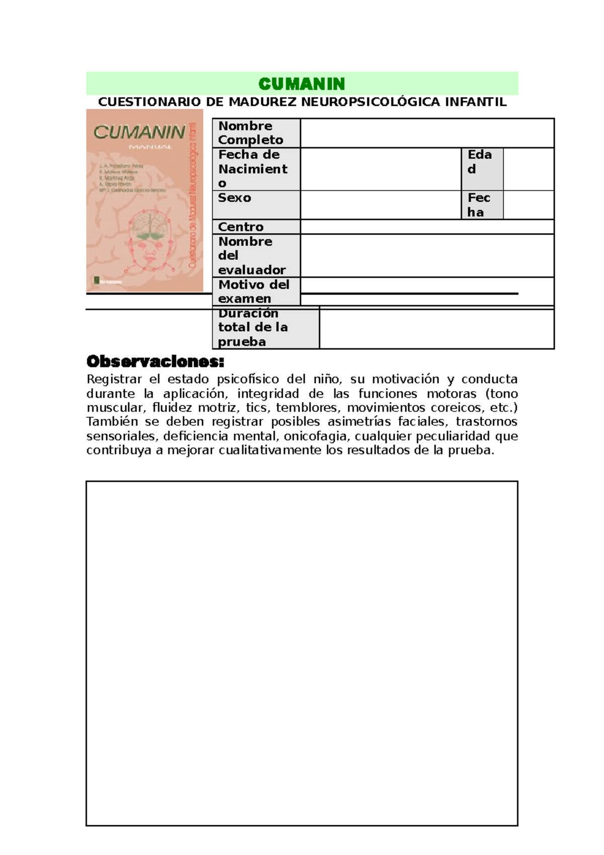 Cumanin-Protocolo-de-Respuestas - CUMANIN CUESTIONARIO DE MADUREZ NEUROPSICOLÓGICA INFANTIL ...
