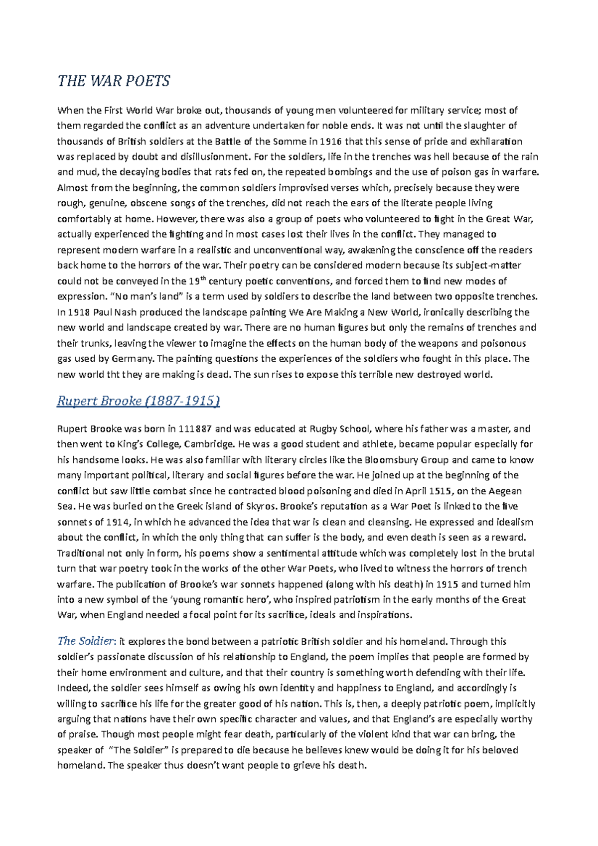 THE WAR Poets - THE WAR POETS When the First World War broke out ...