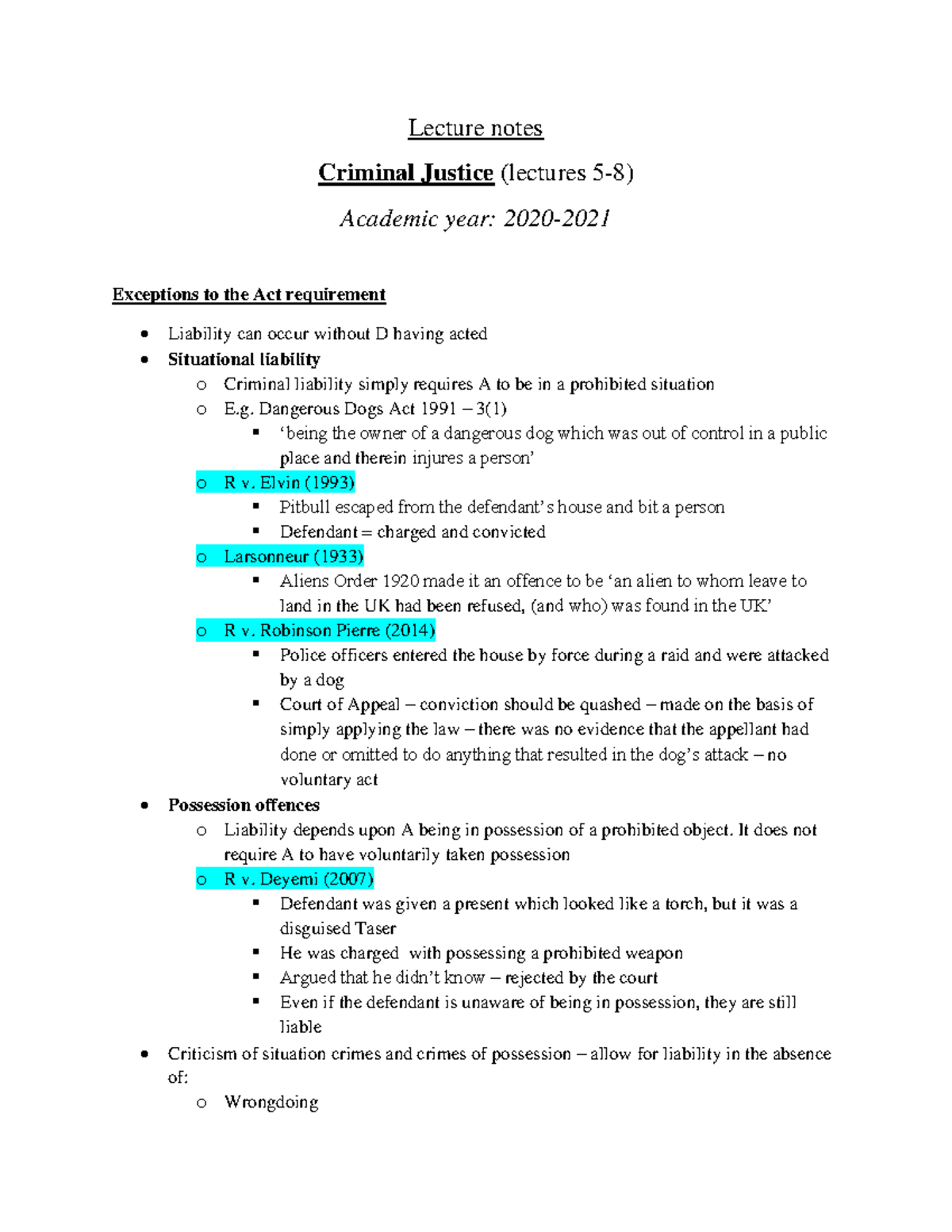 Criminaljustice lectures 5to8 20202021 - Lecture notes Criminal Justice ...