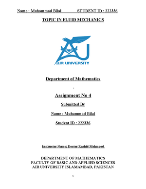 FM-1 Assignment 1 - Notes - Fluid Mechanics I Assignment Name: M ...