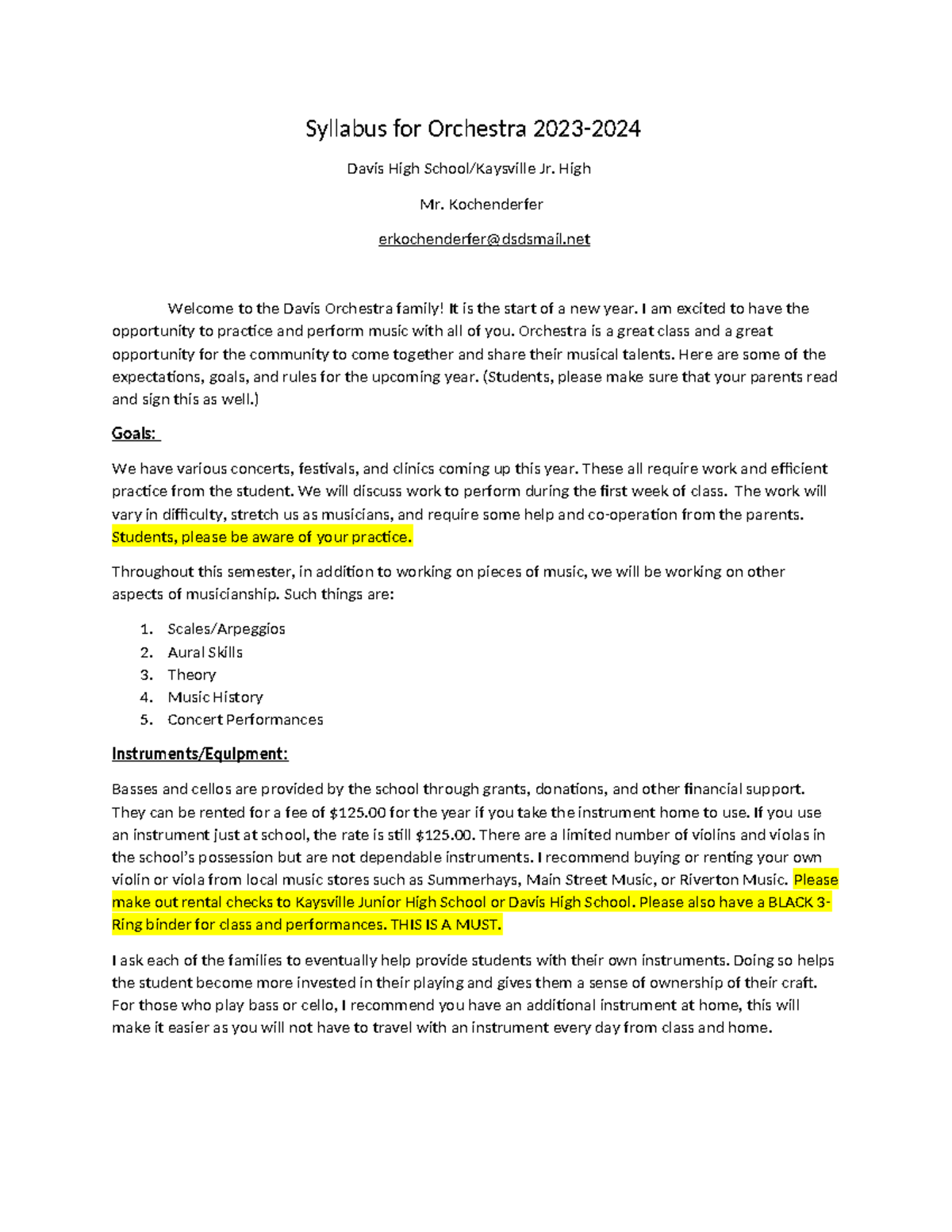 Syllabus 23-24 - BE USEFULL - Syllabus for Orchestra 2023- Davis High ...