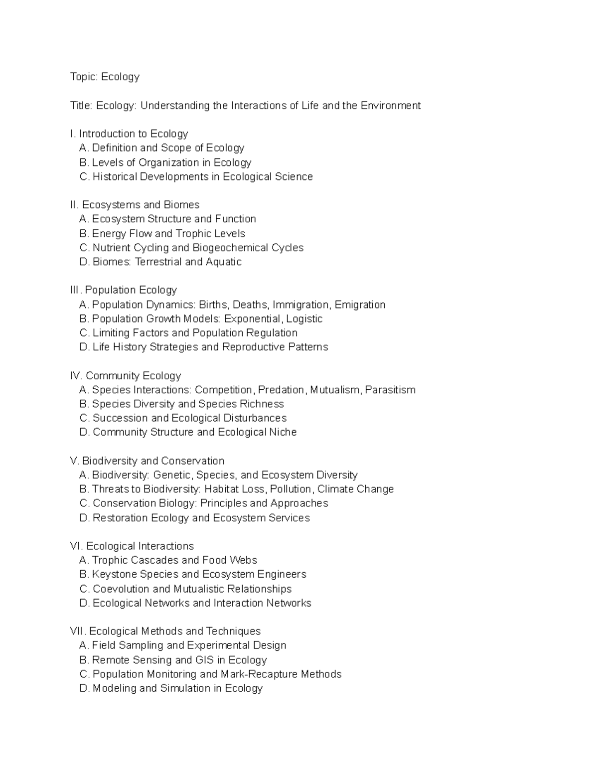 Topic Ecology - Evolution and Behavior - BIO 130 - HFC - Studocu