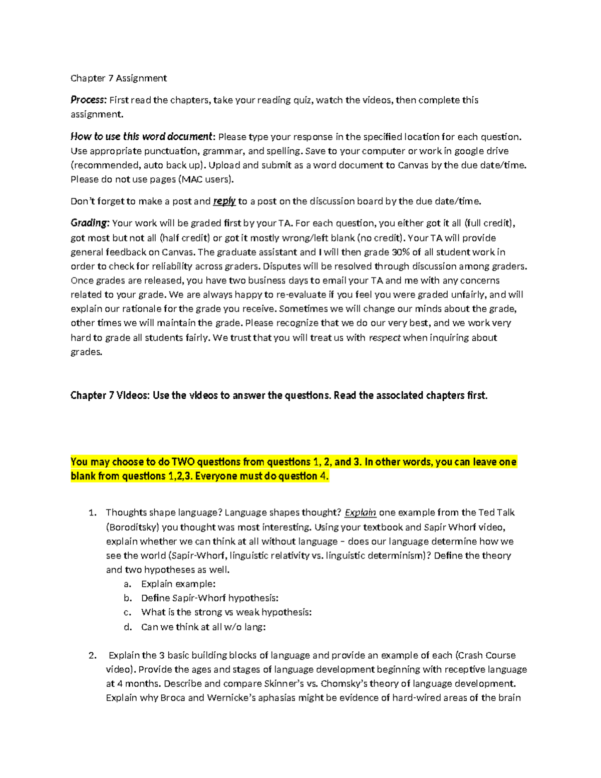 Chapter 7 assignment - finsihed - Chapter 7 Assignment Process: First read the chapters, take ...