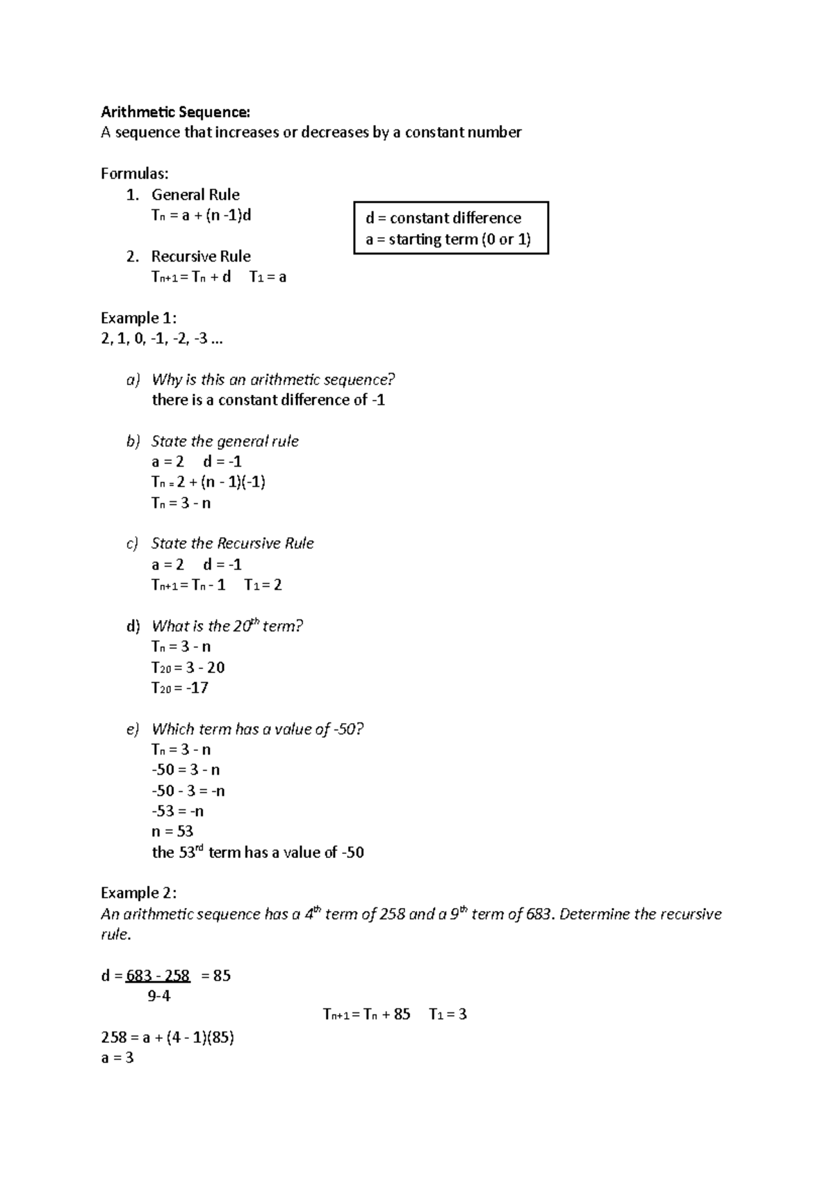 Sequences summary - notes complied from class handouts, textbook, study ...