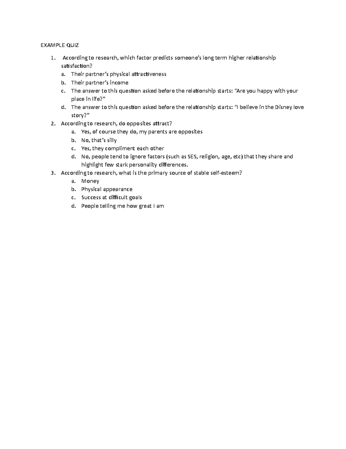 Sample Quiz - practice quiz - EXAMPLE QUIZ According to research, which ...