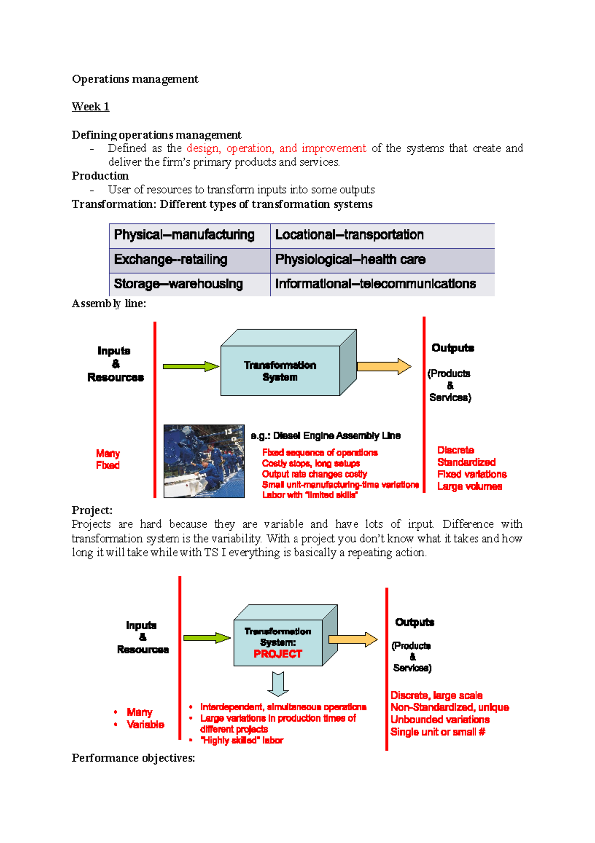 Operations management notes - Operations management Week 1 Defining ...