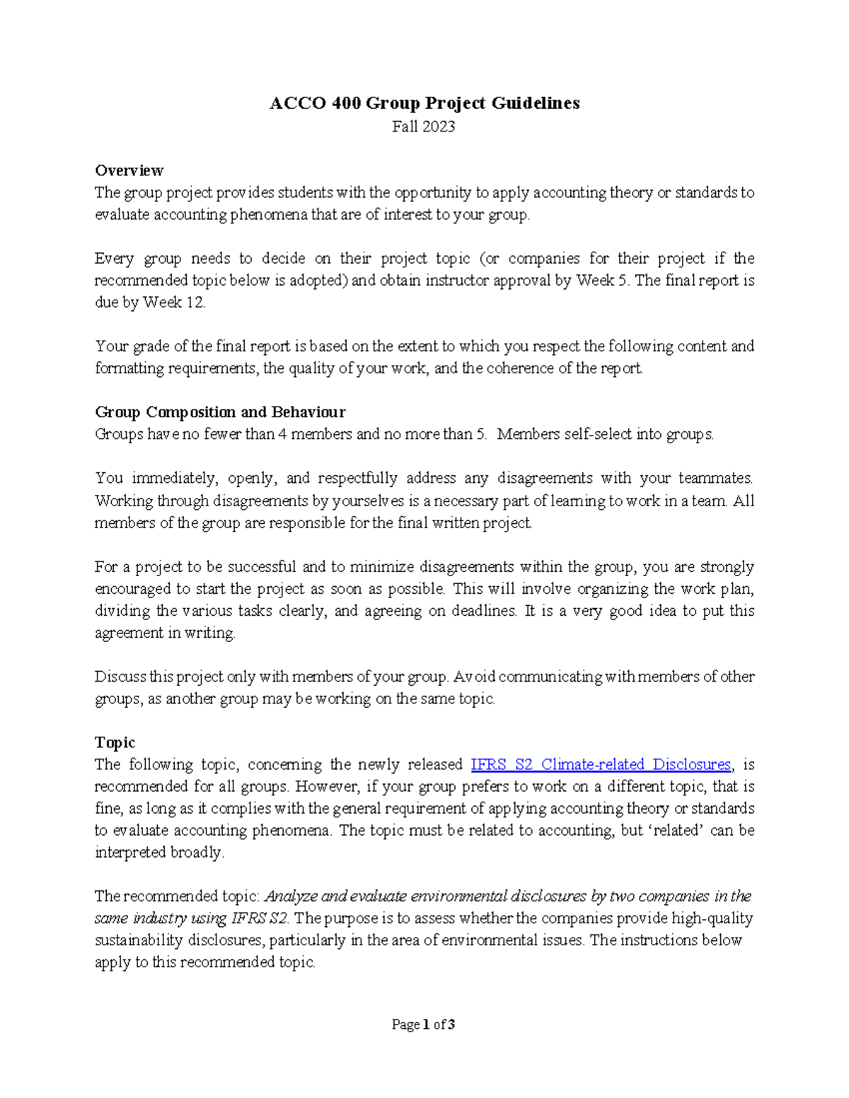 Group Project Guidelines - Fall 2023 - Page 1 of 3 ACCO 400 Group Project Guidelines Fall 2023 ...