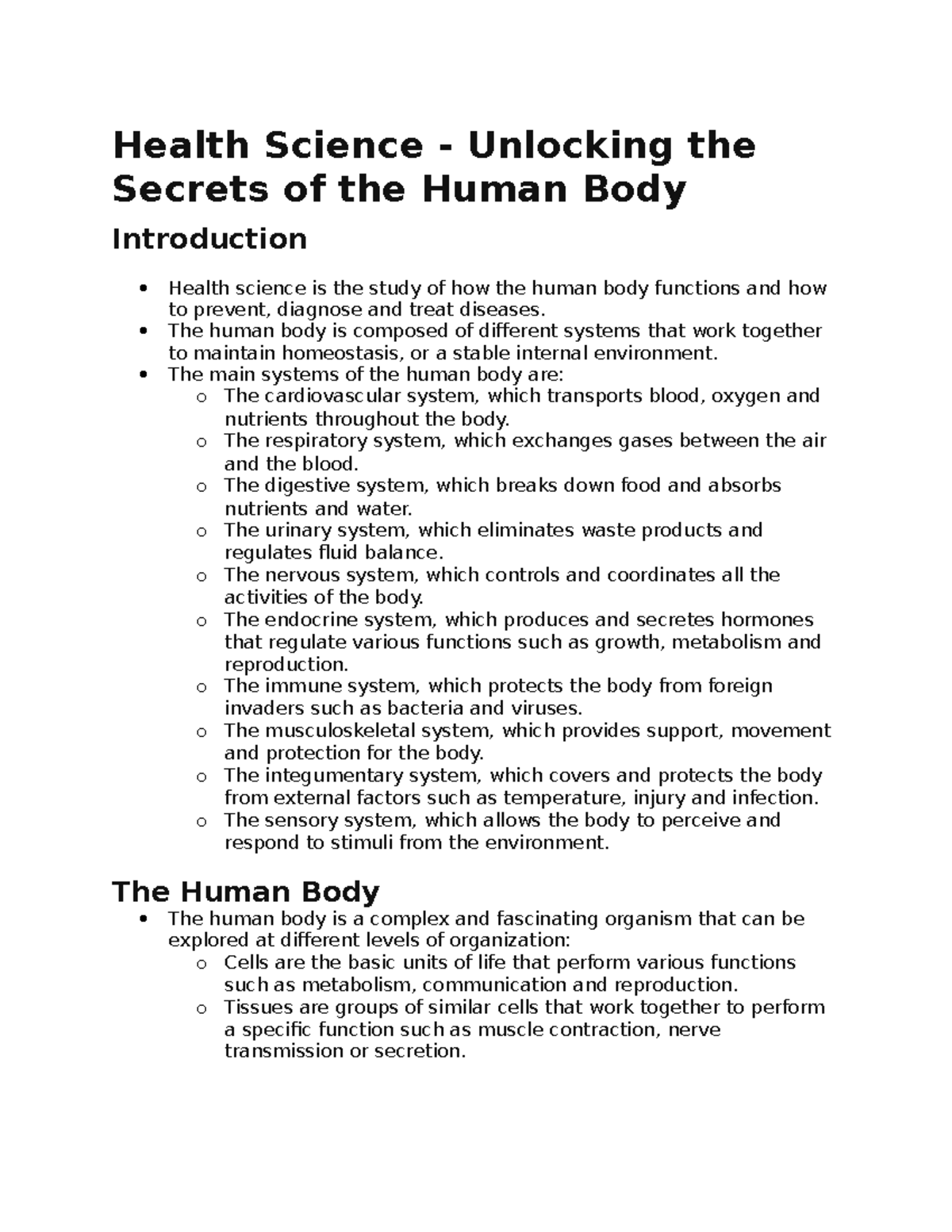 Health Science - Unlocking the Secrets of the Human Body - Health ...