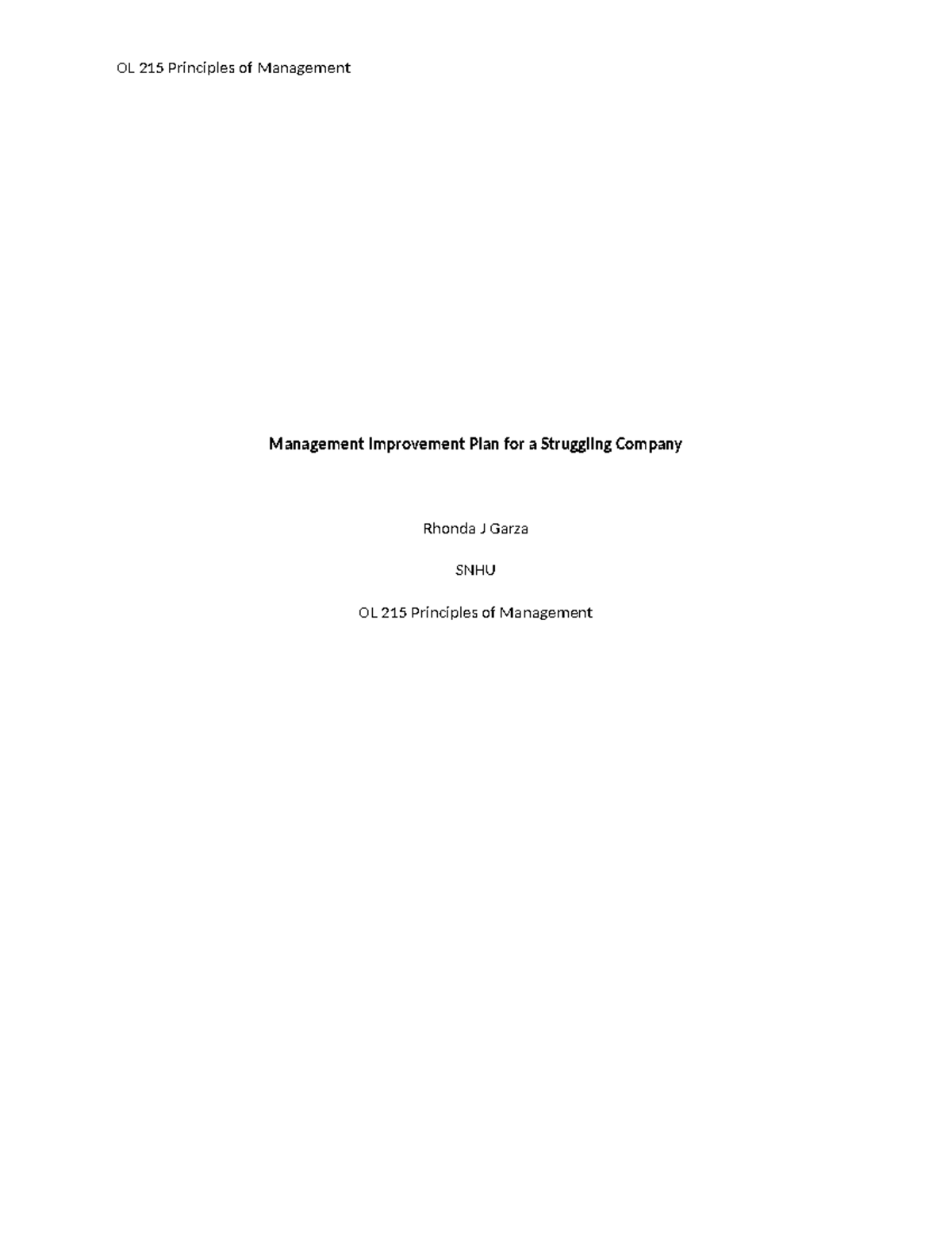 Management Improvement Plan for a Struggling Company Final - OL 215 ...