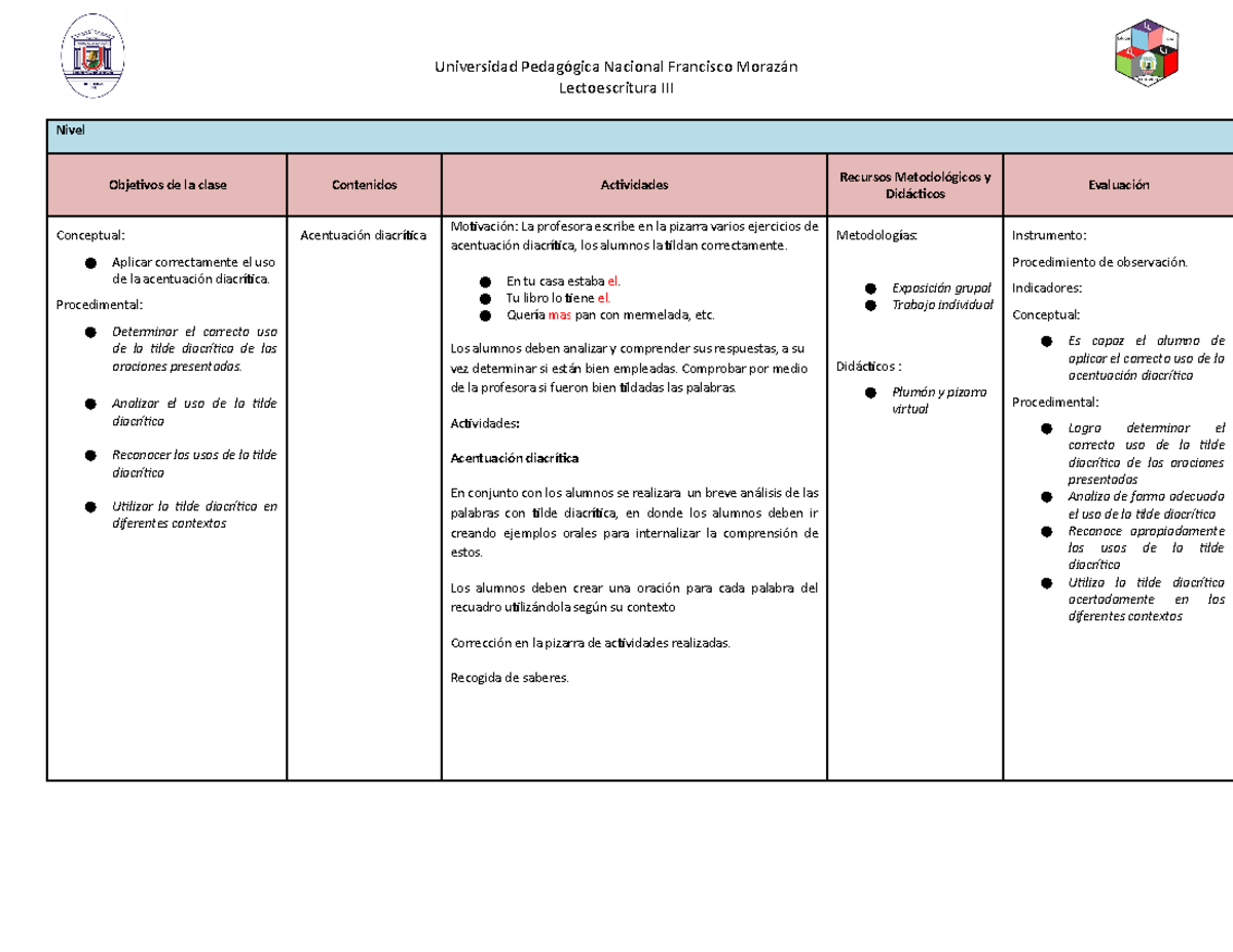 Plan de Clase Lectoescritura III - Universidad Pedagógica Nacional ...