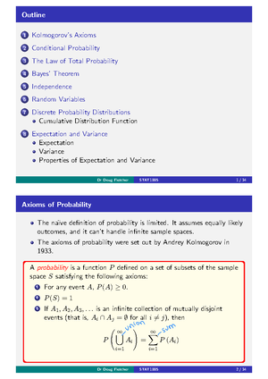 STAT1005 Lecture 05 Handout - STAT1005 Introduction to Probability and Data Analysis Dr Doug ...