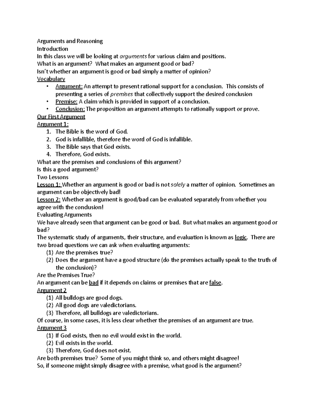 Arguments and Reasoning - Arguments and Reasoning Introduction In this ...