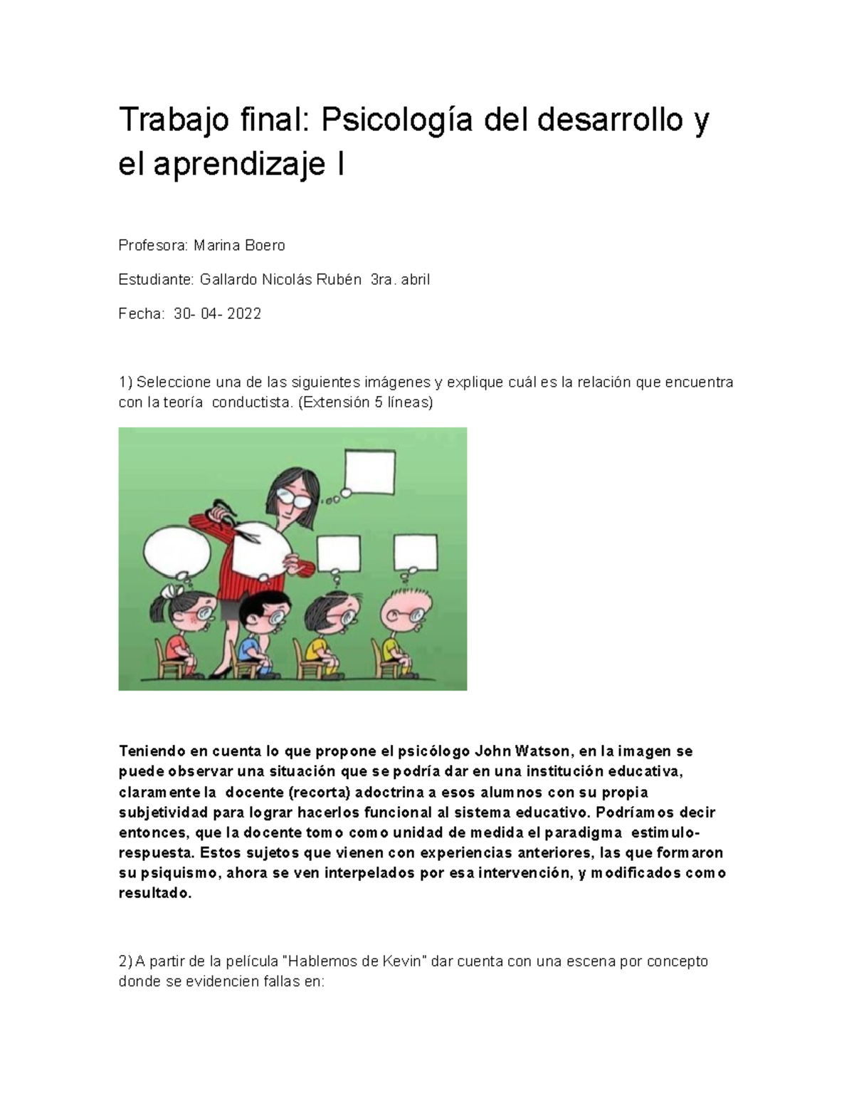 TP final (Modif - Trabajo final: Psicología del desarrollo y el aprendizaje I Profesora: Marina ...
