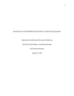 Arch 200 assignment 1 - ARCH 200 - Course: Arch 200 Date: March 18th ...