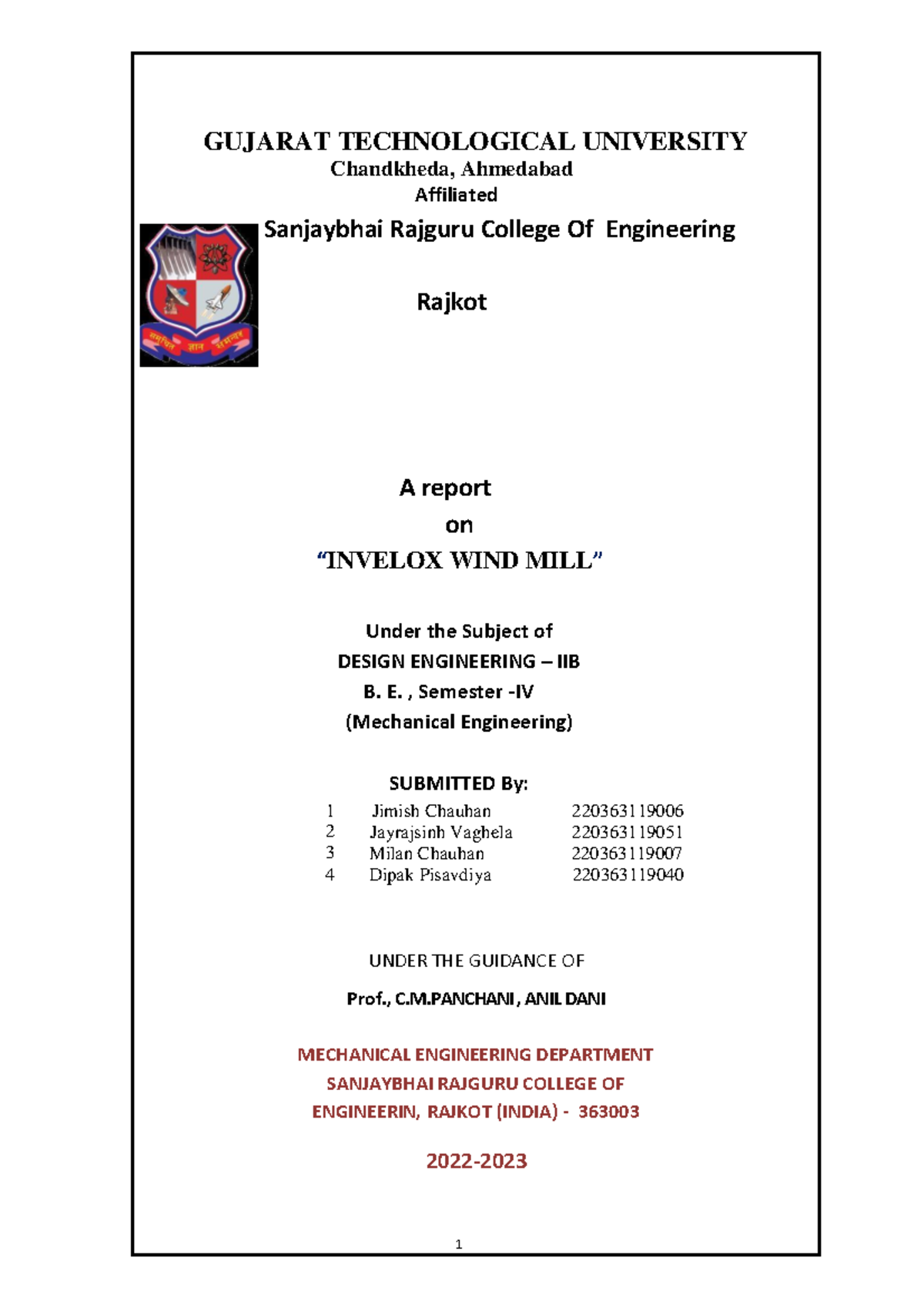 Project report-Inox wind mill - GUJARAT TECHNOLOGICAL UNIVERSITY ...