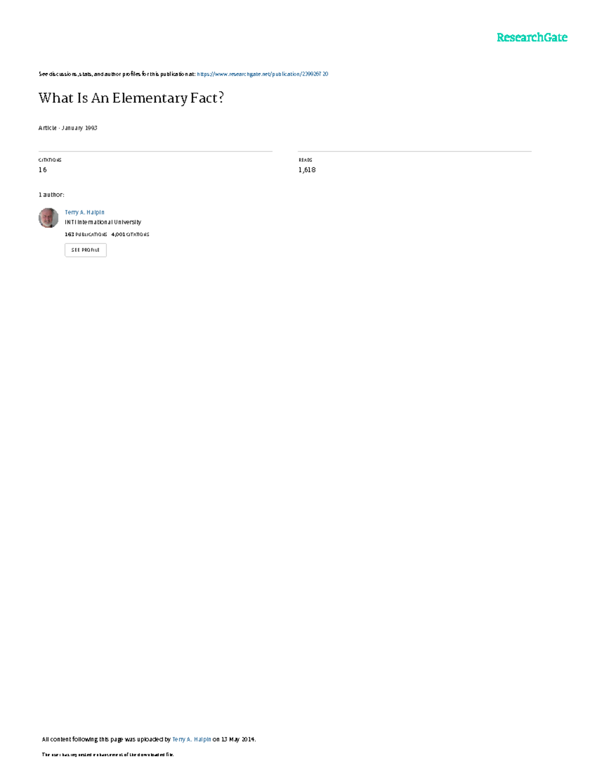 What Is An Elementary Fact - See discussions, stats, and author ...