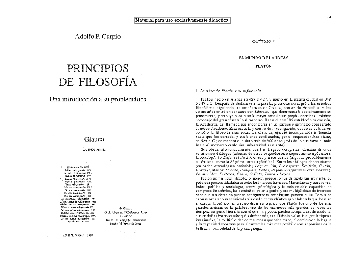 9. Carpio - Platón - material teorico - l! 1 1 1 ¡ ) CA PÍTULO V EL M U ...