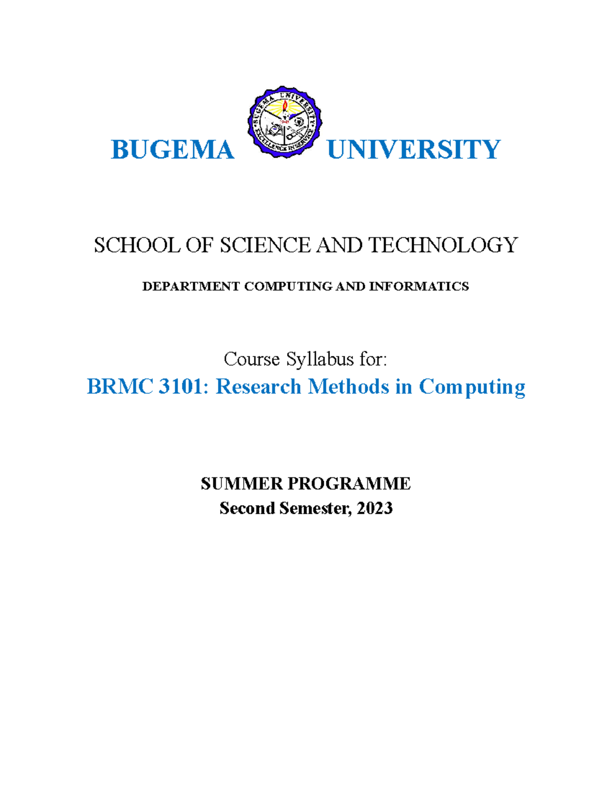 Research Methods in Computing Course Outline - BUGEMA UNIVERSITY SCHOOL ...